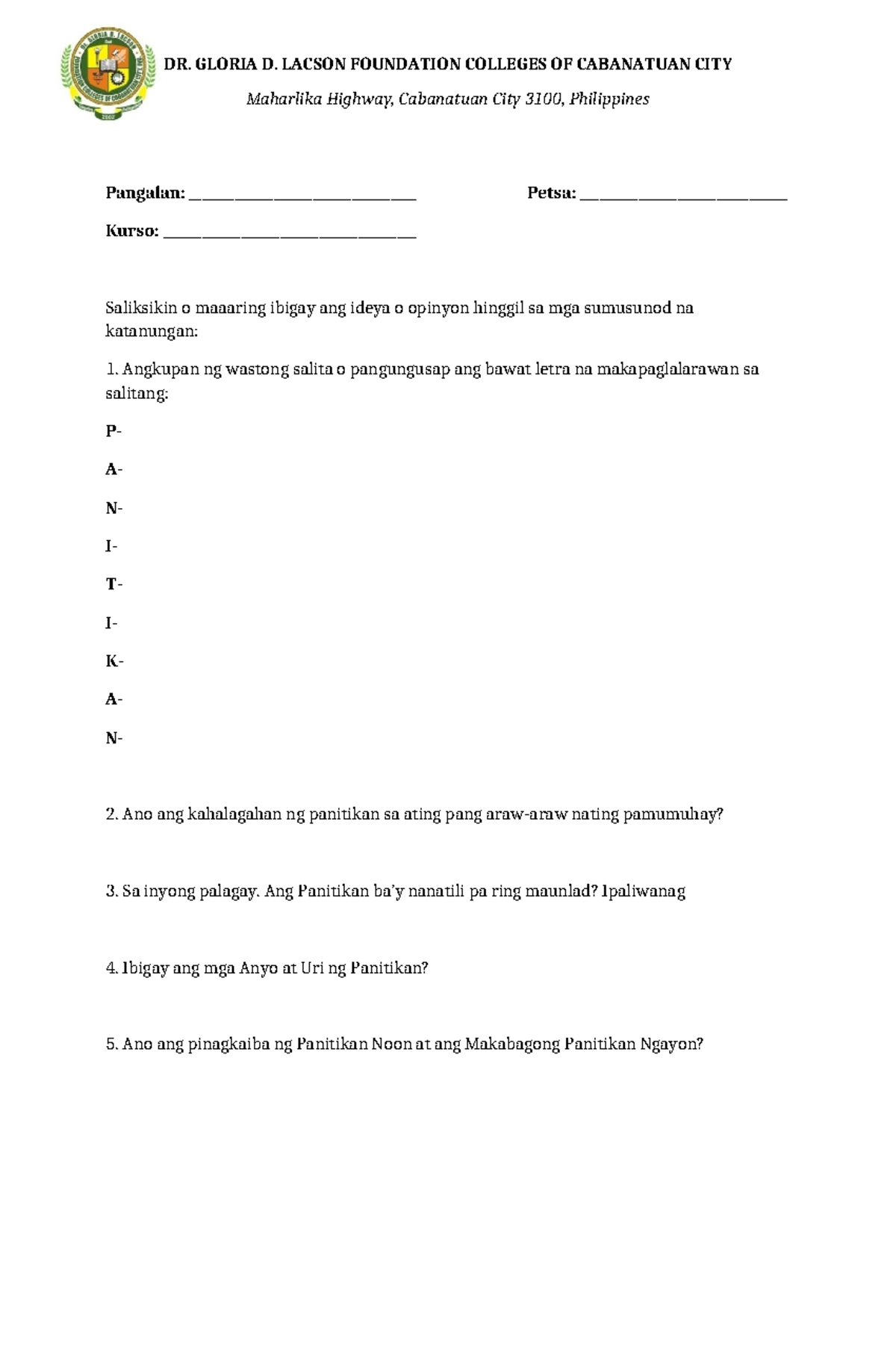 FIL-3 - DR. GLORIA D. LACSON FOUNDATION COLLEGES OF CABANATUAN CITY ...