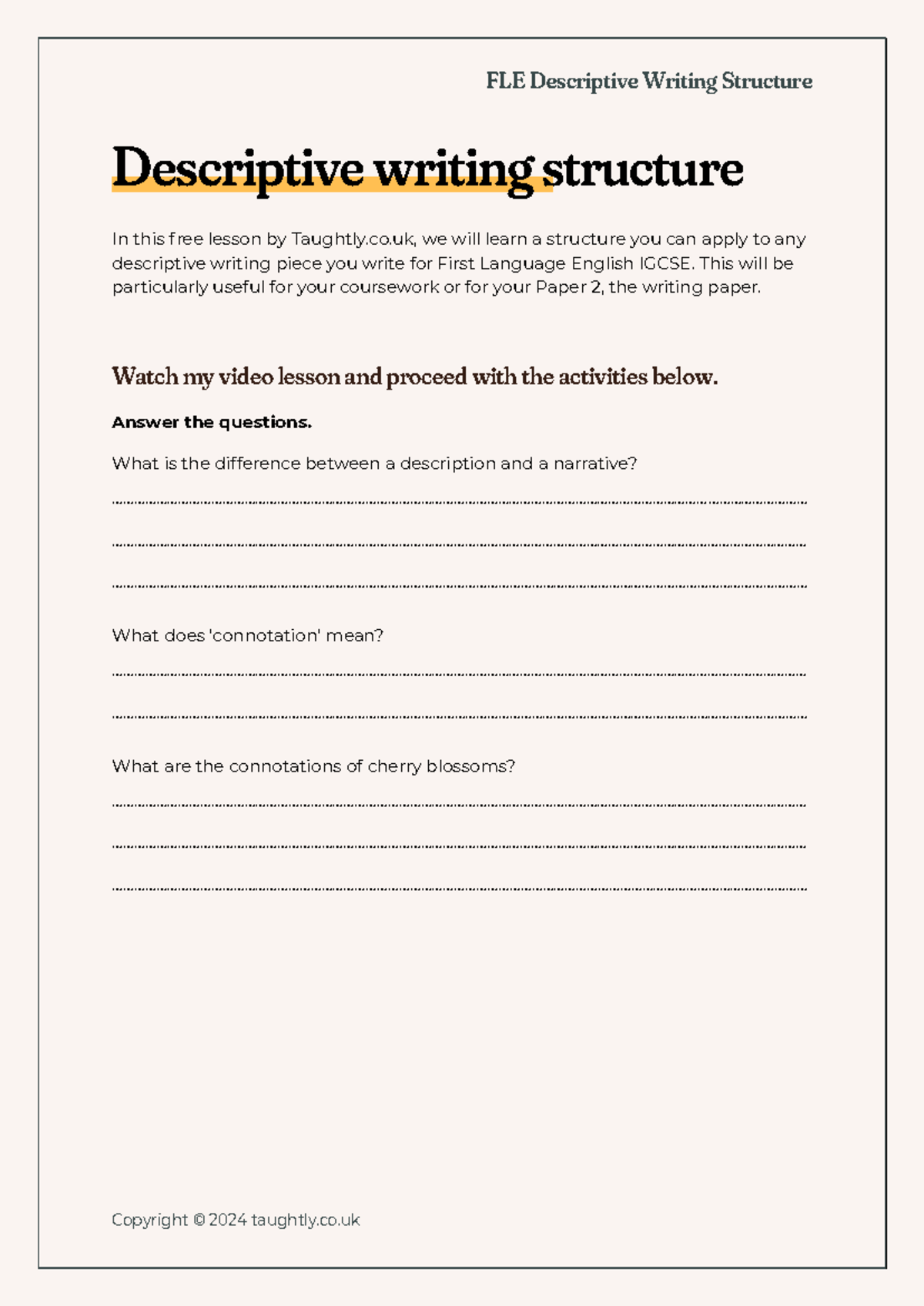 3.-Descriptive-Writing-Worksheet-1 - Descriptive writing structure In ...