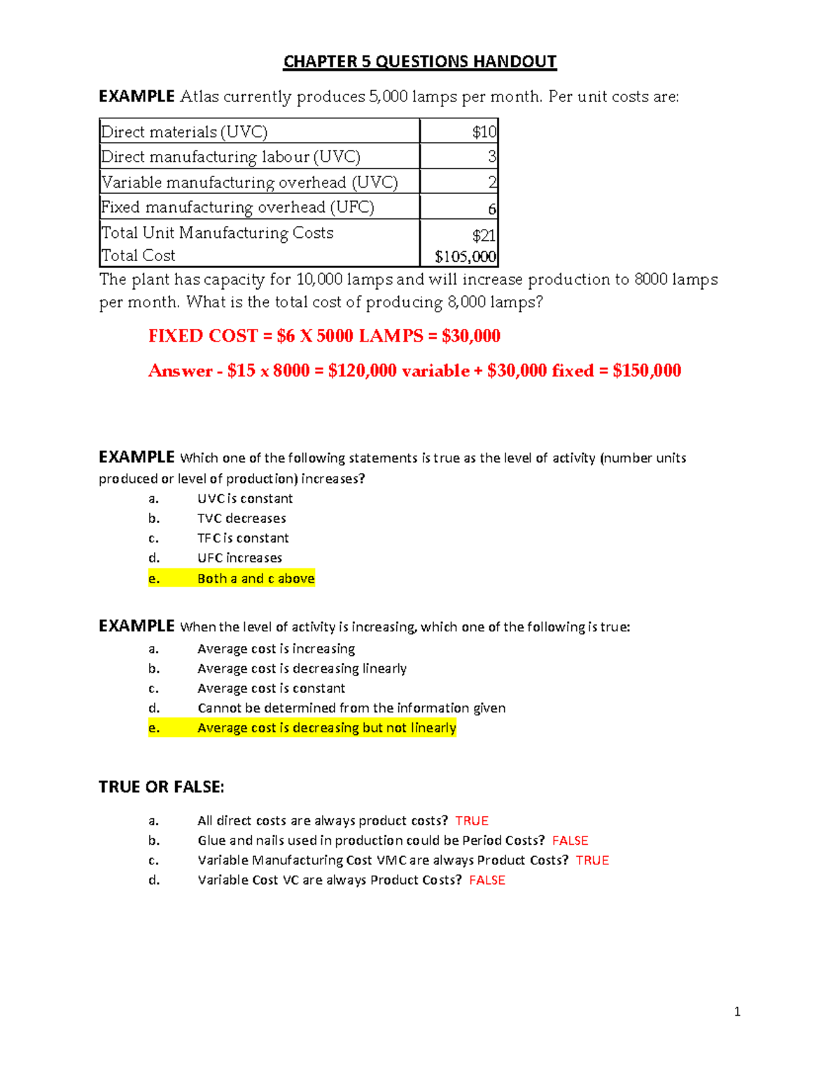 Chapter 5 Questions Handout Solutions - CHAPTER 5 QUESTIONS HANDOUT ...