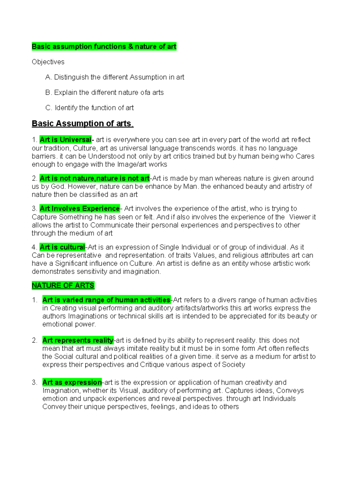 Art-appreciation - study guide for student and sample - Basic ...