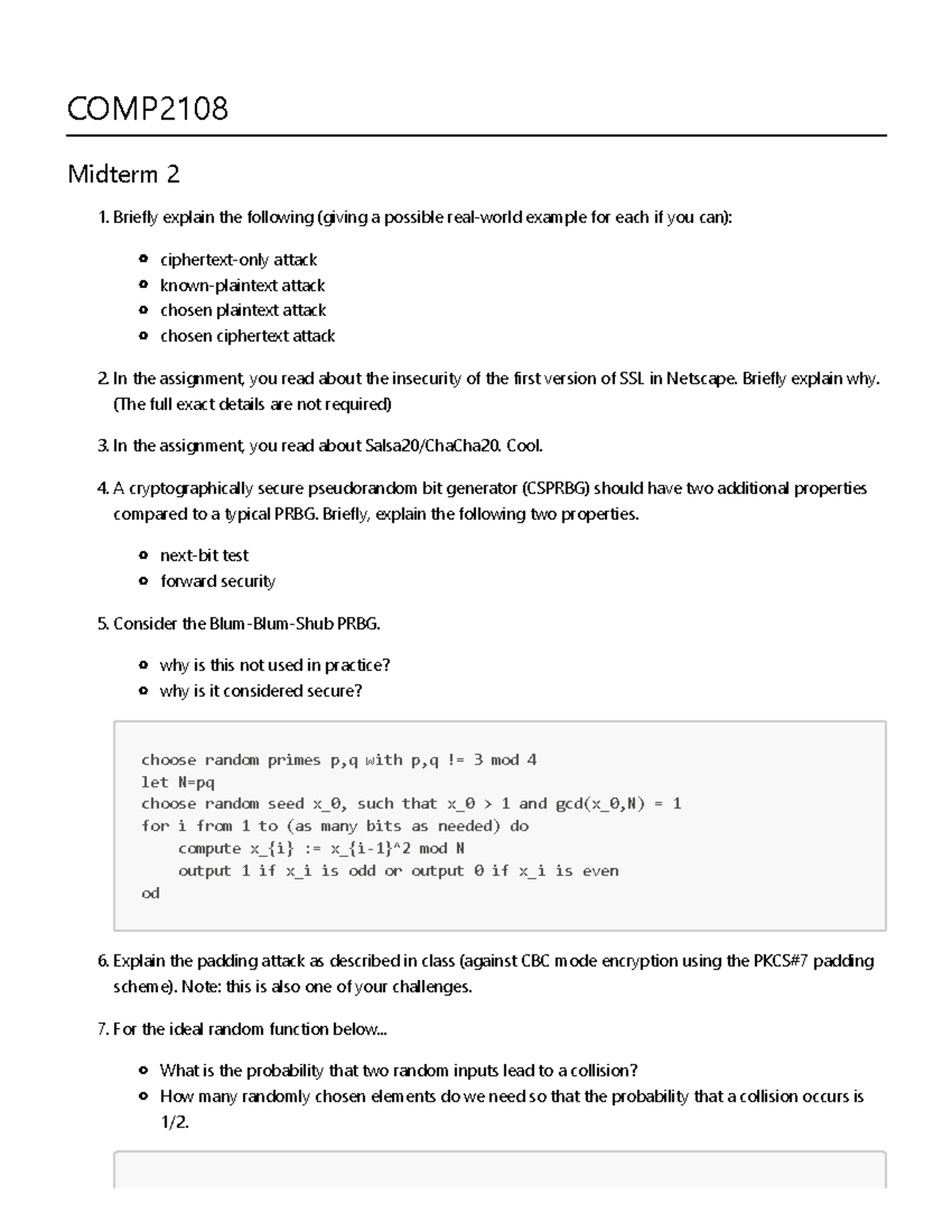 2108-m2-practice - hello - COMP Midterm 2 Briefly explain the following ...