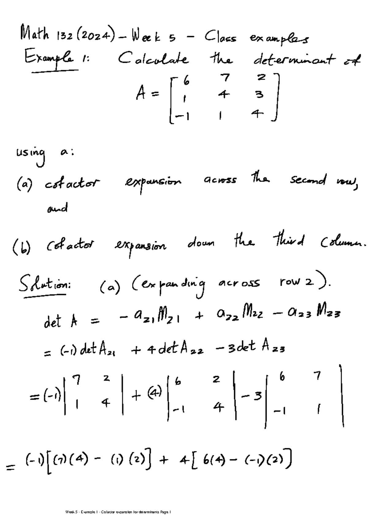 28. Week 5 - Example 1 - Cofactor expansion for determinants - TPS2601 ...