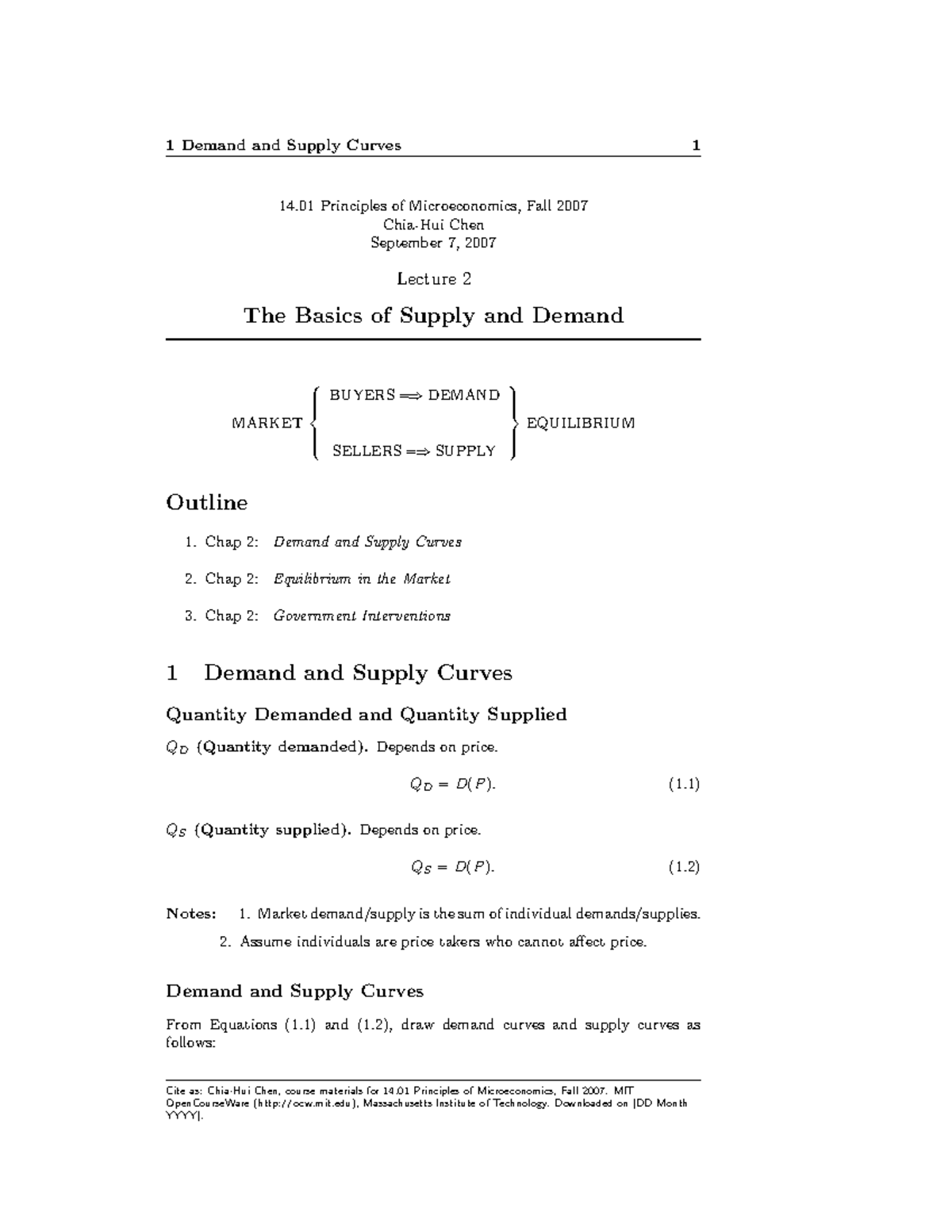 14 01 lec02 principles of microeconomics - 1 Demand and Supply Curves 1 ...