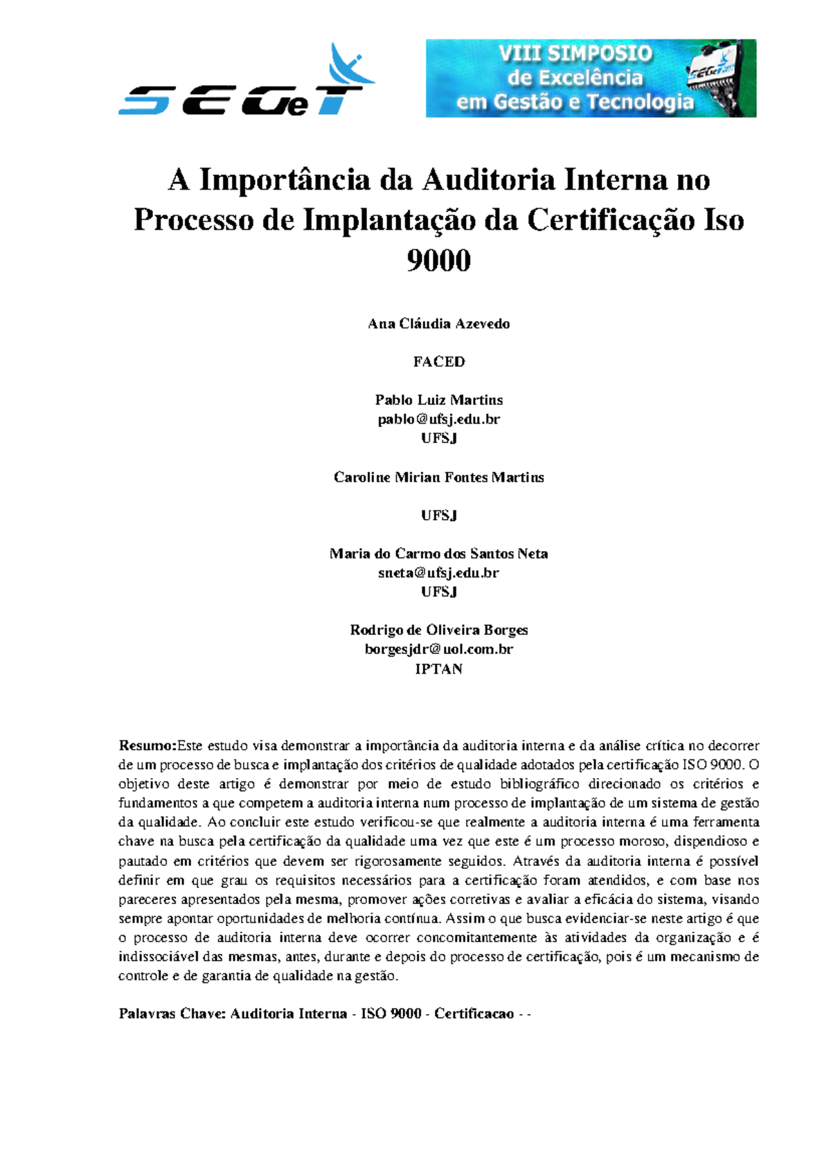 Artigo importancia da auditoria p implementer a iso9000 - A Importância da Auditoria Interna no ...