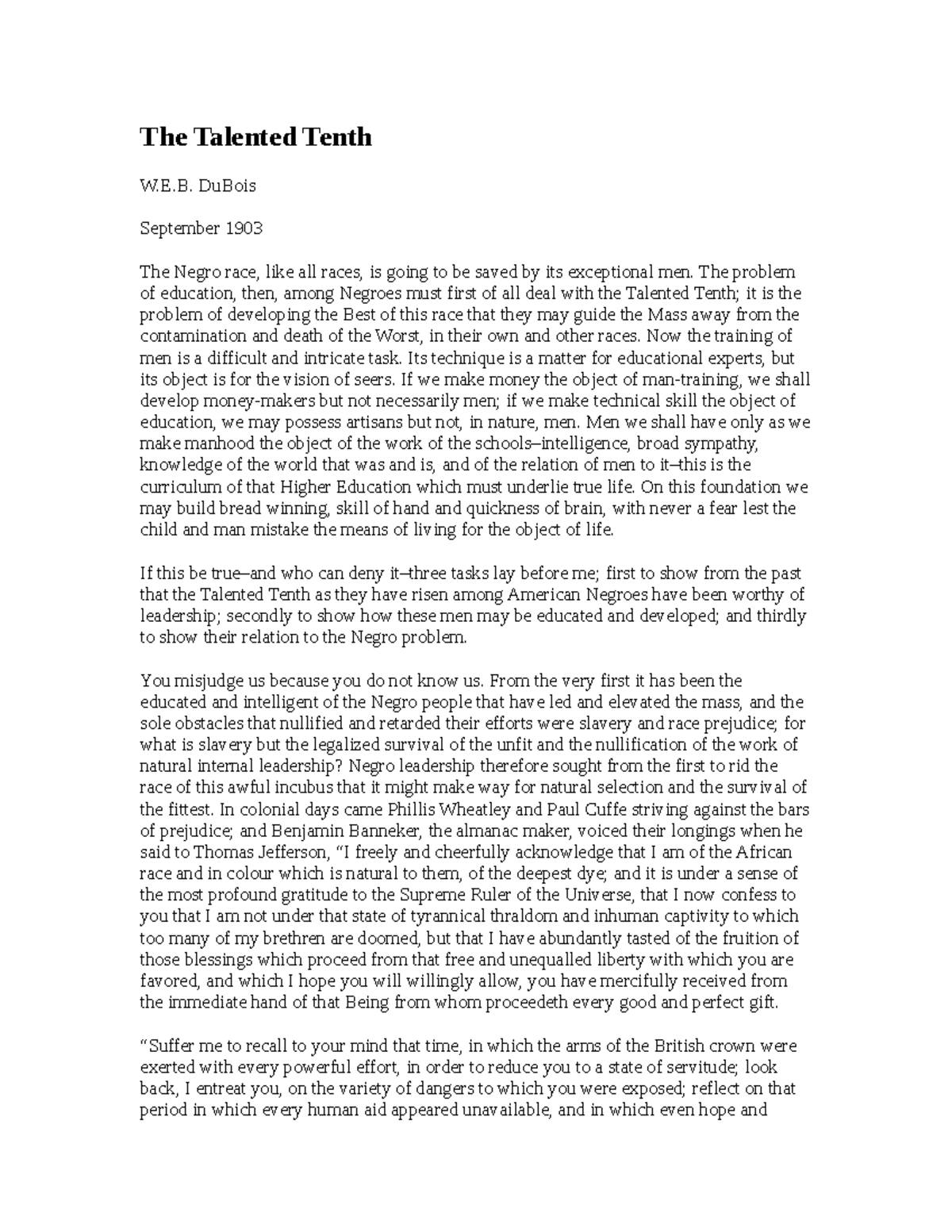 The Talented Tenth: W.E.B. DuBois and the Education of Exceptional ...