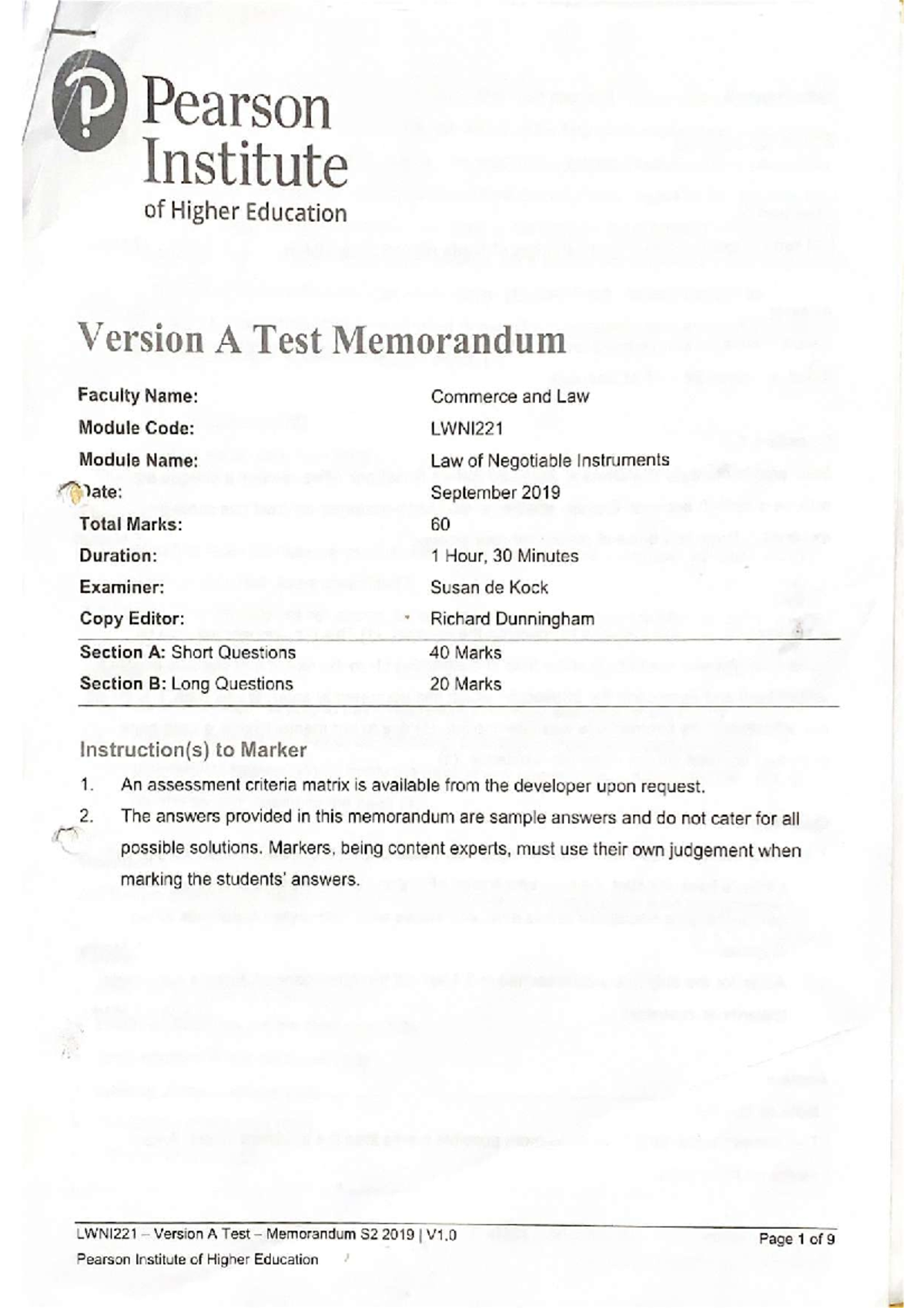 Version A Test Memorandum(9) - LML4807 - Studocu