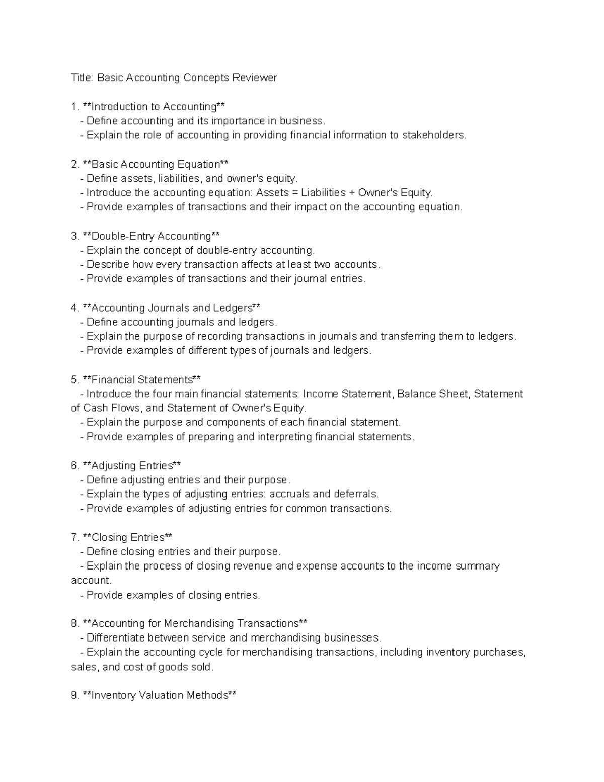 Reviewer for Basic Acctg - Title: Basic Accounting Concepts Reviewer ...