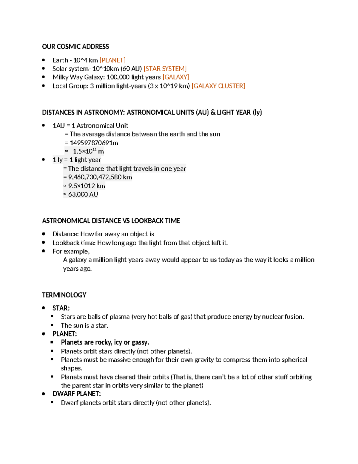 Ast101 notes - Summary The Sun and Its Neighbours - OUR COSMIC ADDRESS ...