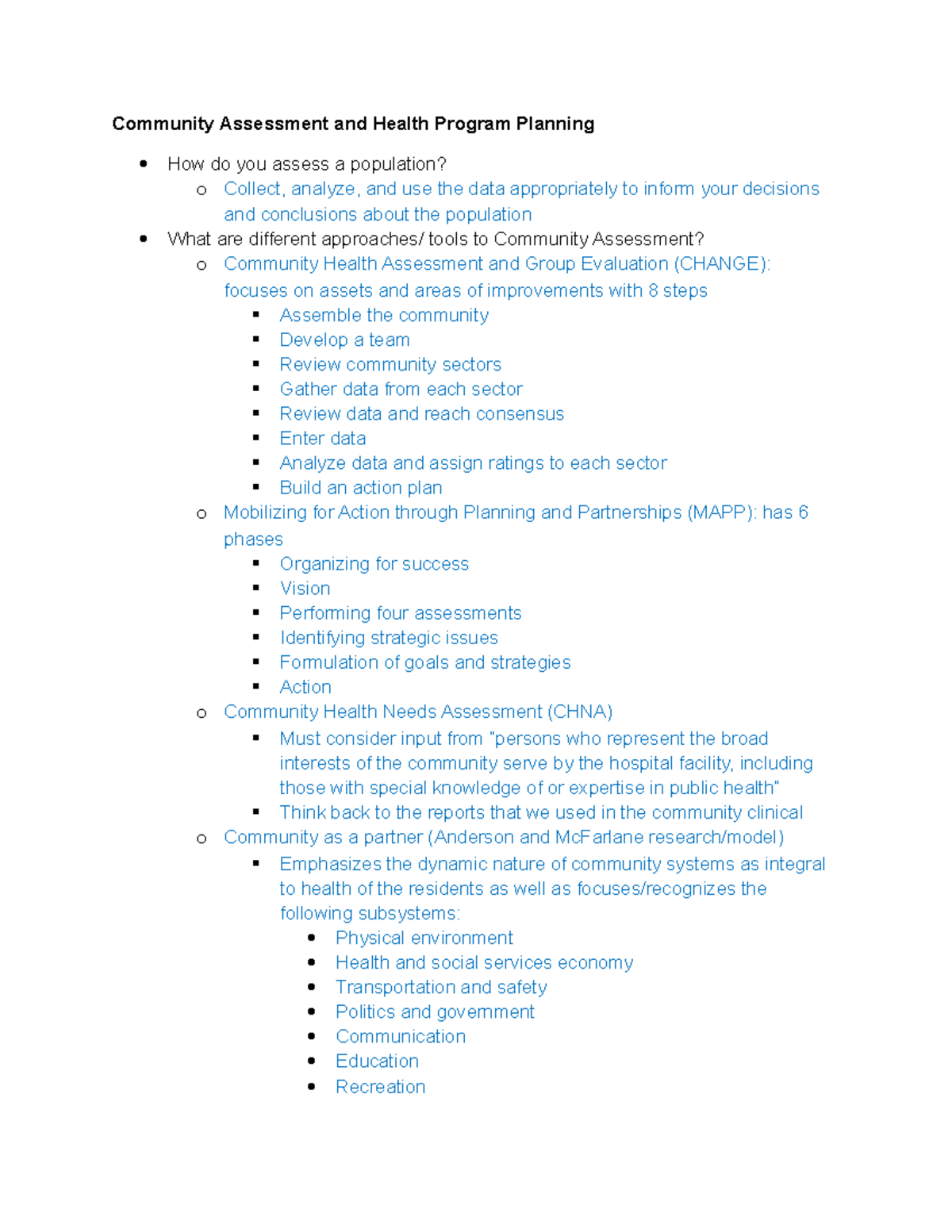 Community Assessment and Health Program Planning - Studocu