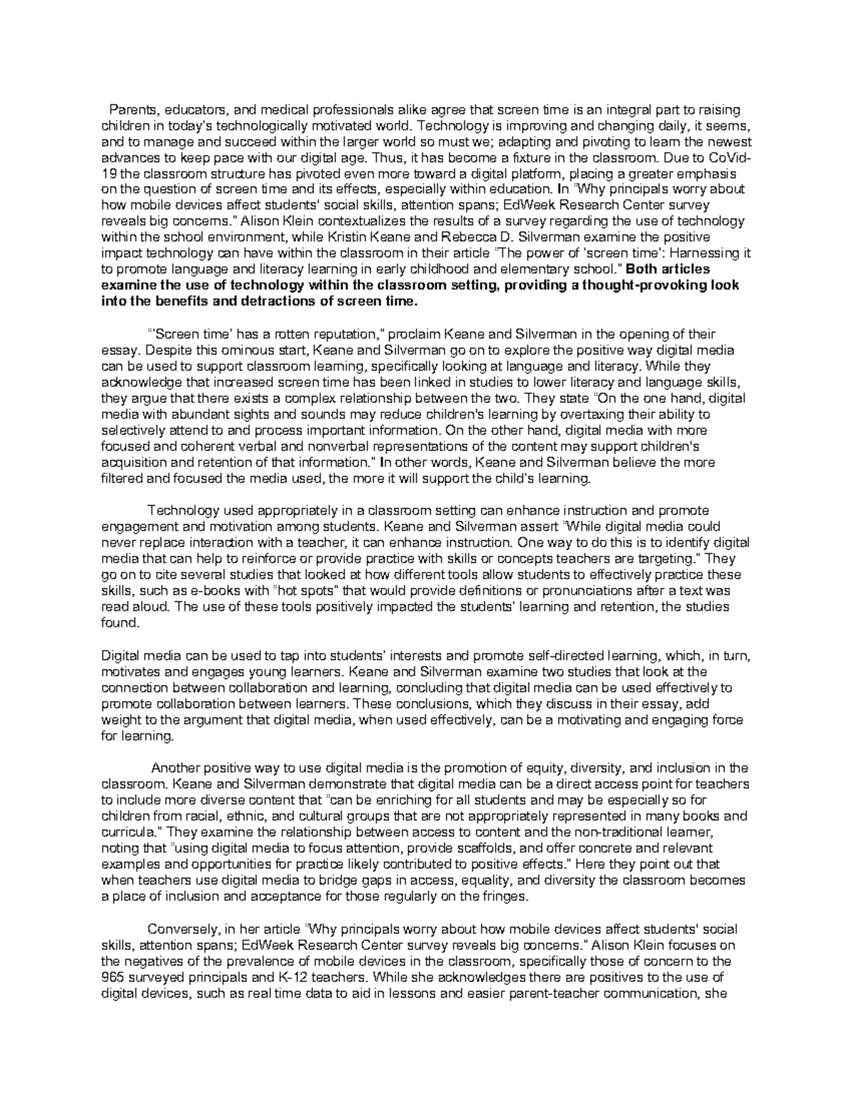 Doc'11 - Essay rough draft - Parents, educators, and medical ...