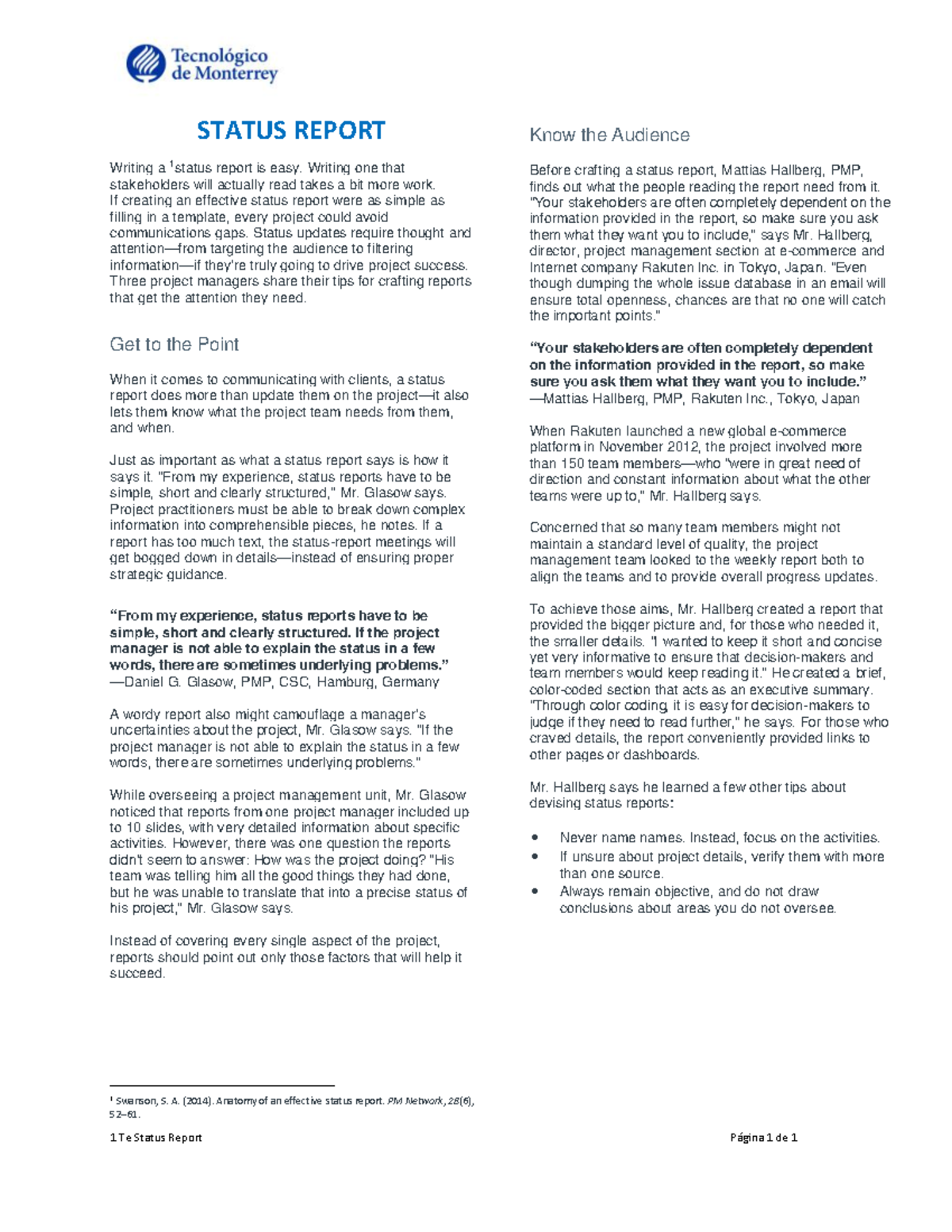 M9-1 Examples Status Report - 1 Te Status Report Página 1 de 1 STATUS ...