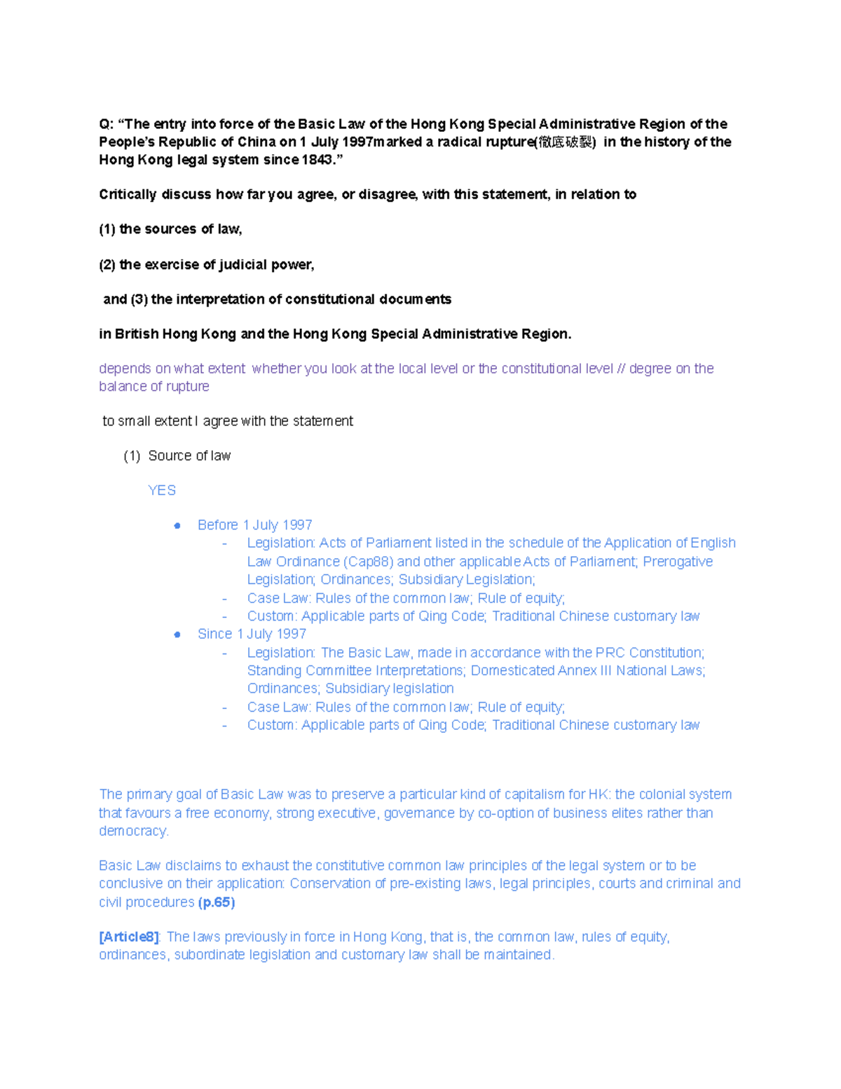 Legal System Tutorial 3 Notes - HKU - Studocu