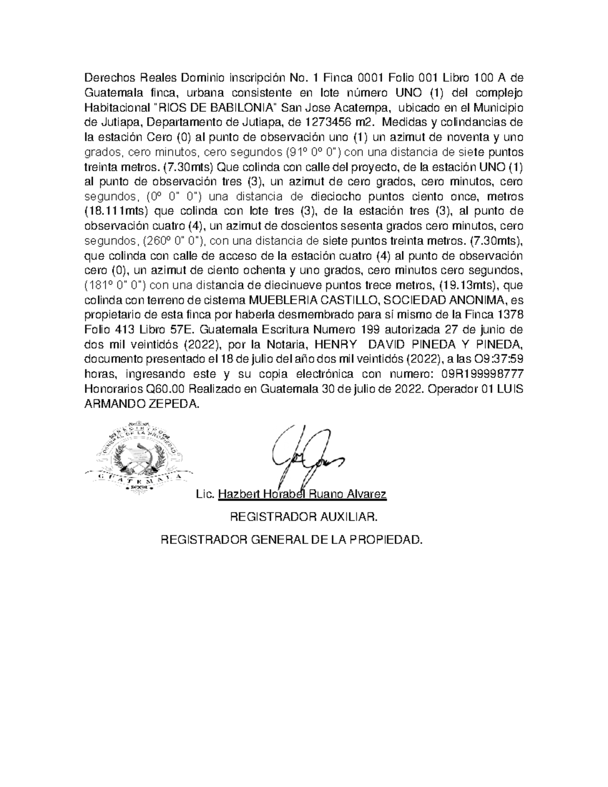 Historia DE LA Finca DE Registro General DE LA Propiedad. Hazbert Ruano ...