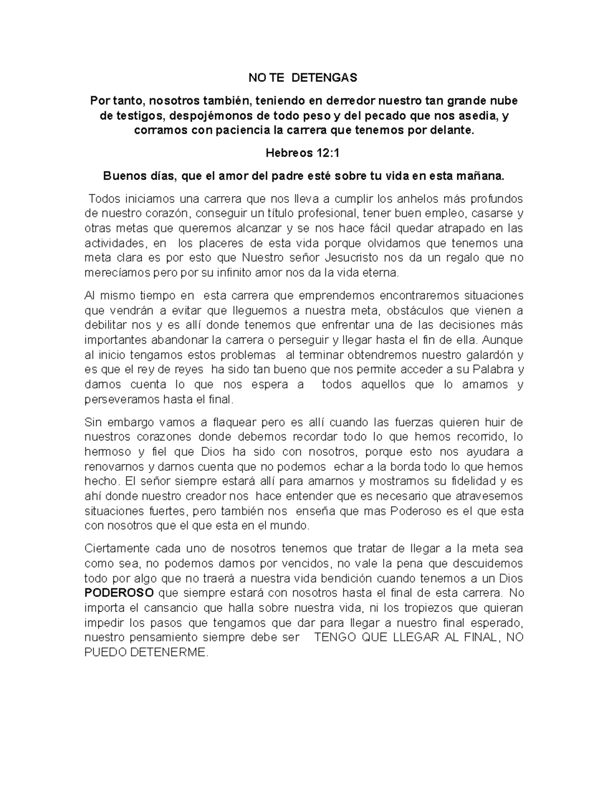 Devocional - NO TE DETENGAS Por tanto, nosotros también, teniendo en ...