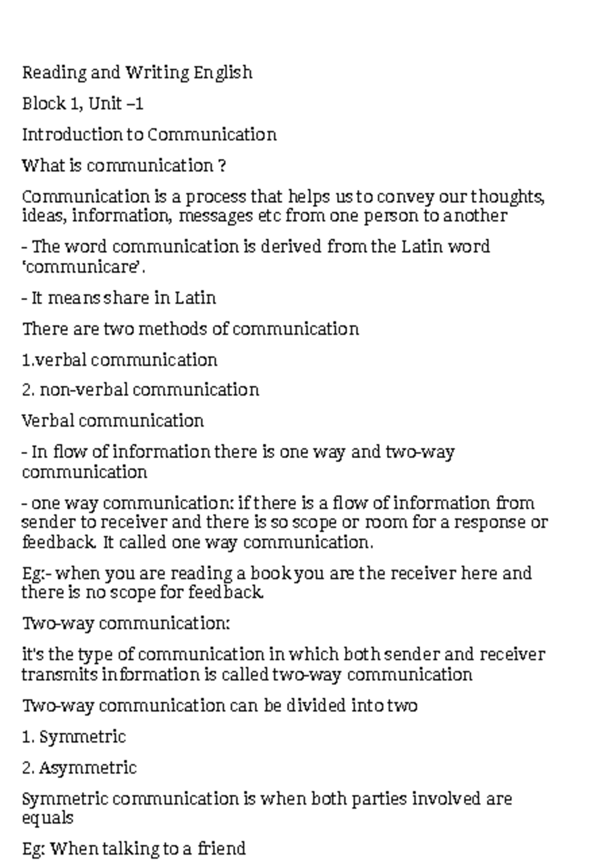 Introduction to communication - Reading and Writing English Block 1 ...