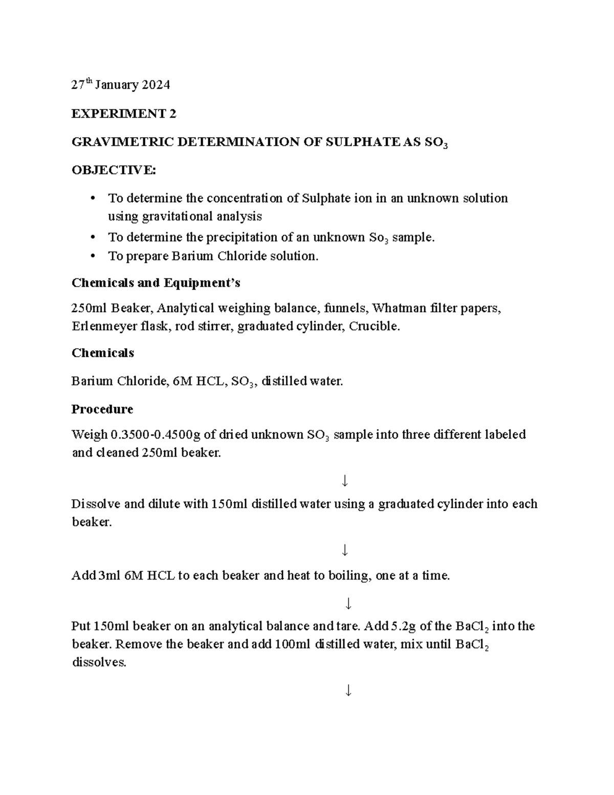 Exp. 2 analytical chem - Pre-lab - 27 th January 2024 EXPERIMENT 2 ...