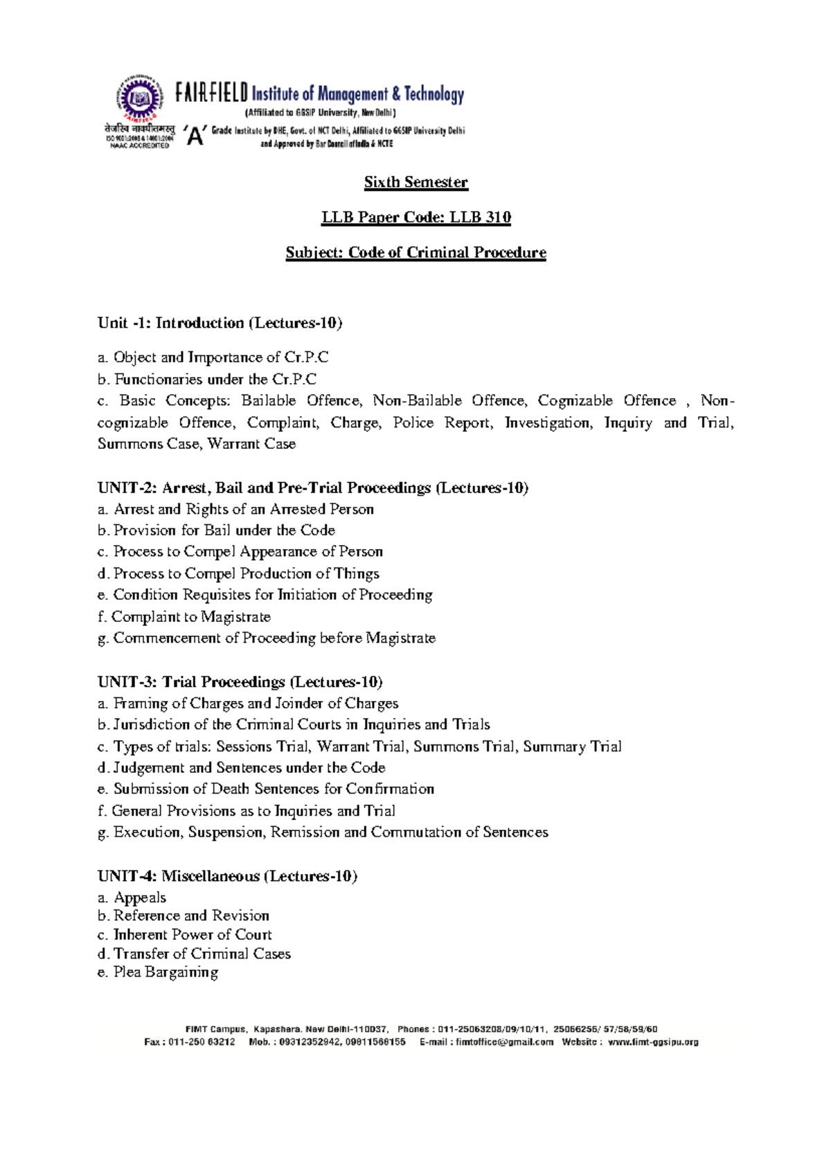 CRPC FULL Notes - Sixth Semester LLB Paper Code: LLB 310 Subject: Code ...