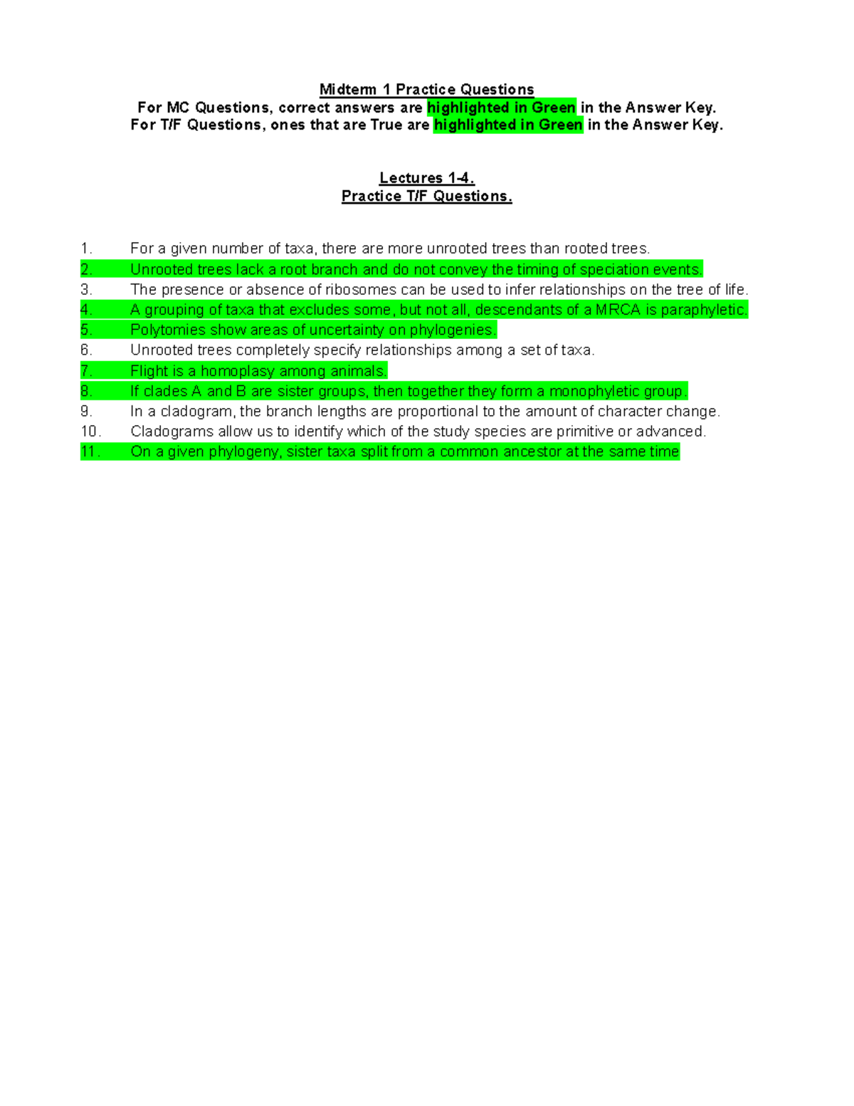 BIS2C Practice Questions - Midterm 1 Practice Questions For MC ...
