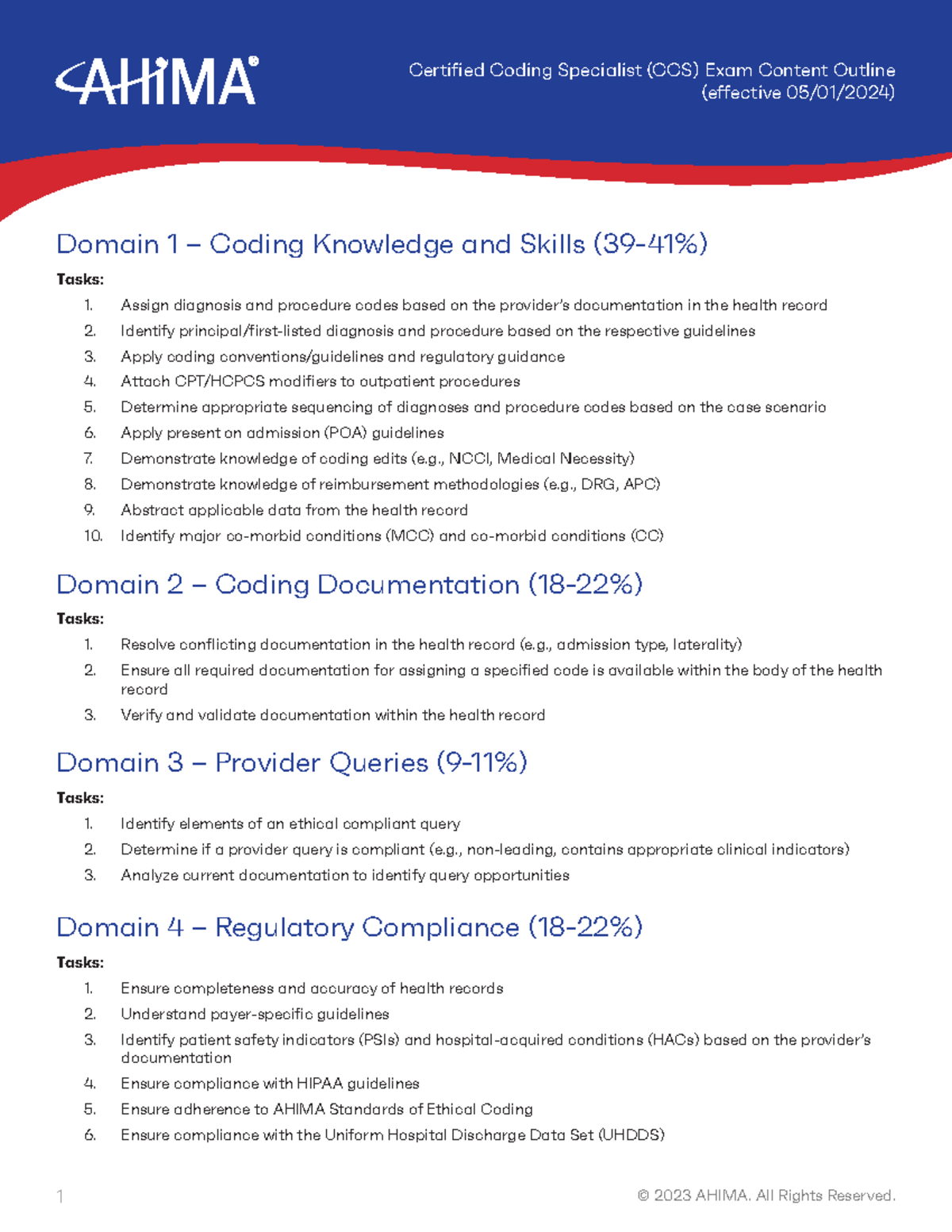 Css exam content outline 1 1 - 1 Certified Coding Specialist (CCS) Exam ...