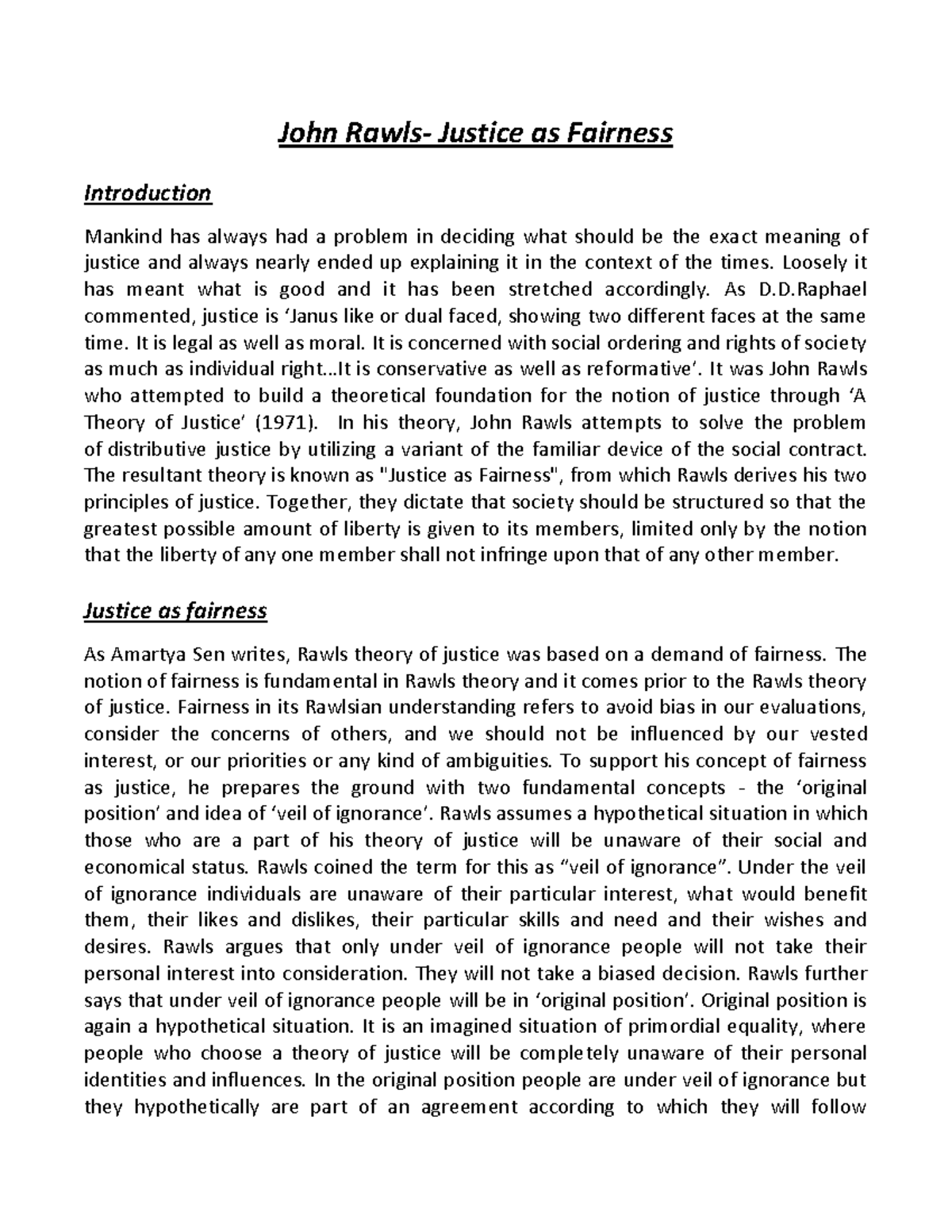 John Rawls Justice as Fairness - John Rawls- Justice as Fairness ...