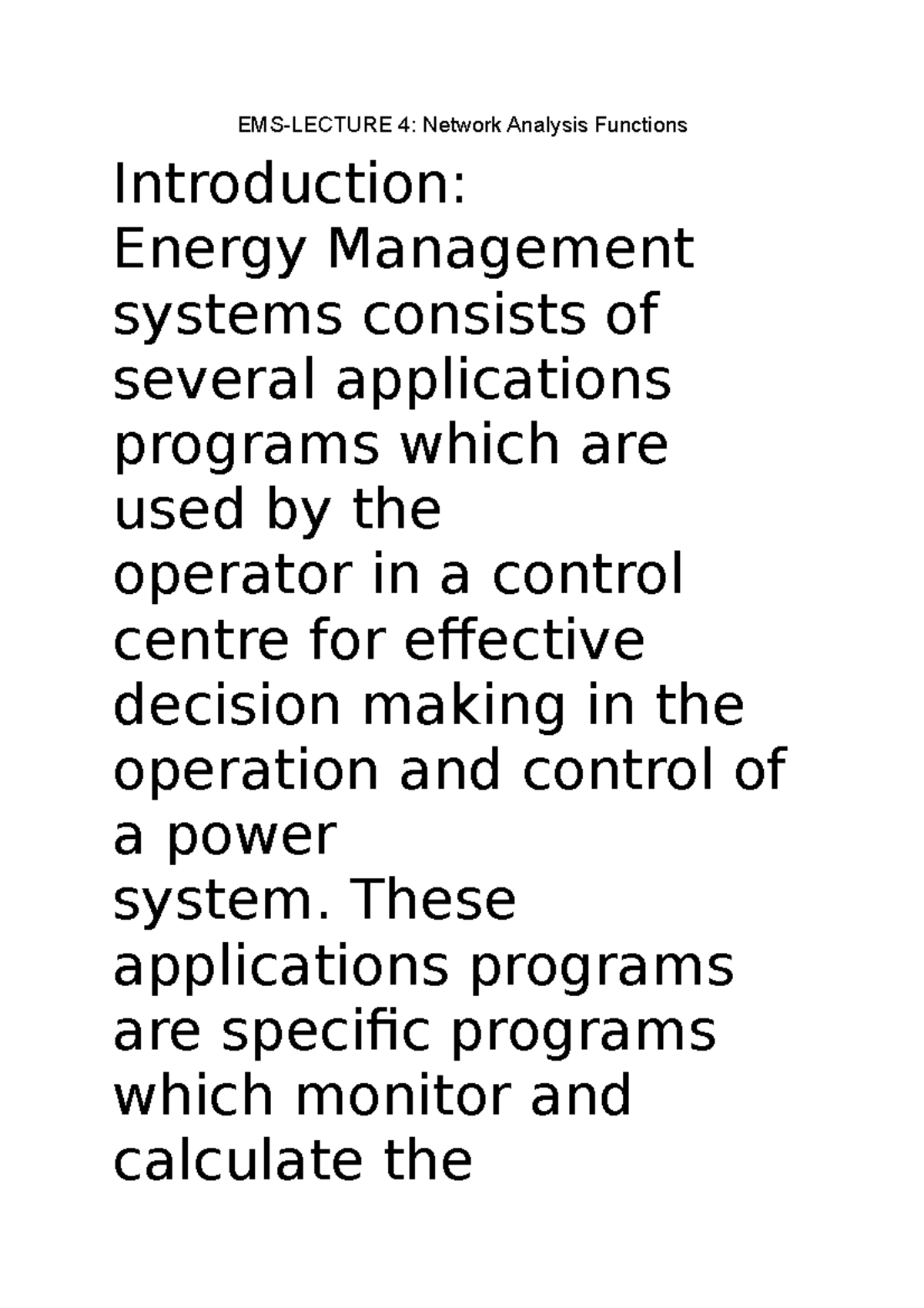 LECT-4 - rwthrt hreth 54y hrehy rey h45y 5h5 - EMS-LECTURE 4: Network Analysis Functions - Studocu