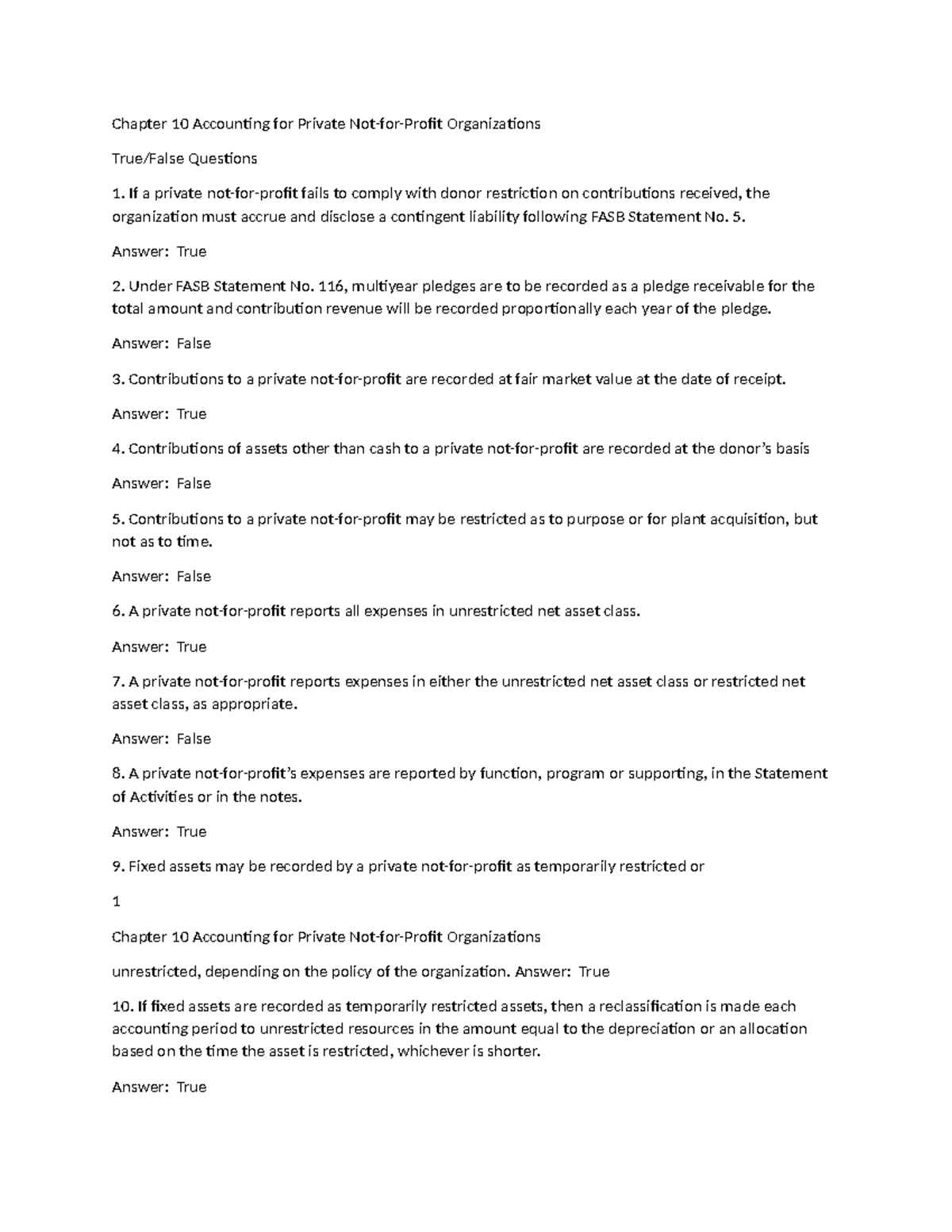 Chapter 10 Accounting for Private Not for Profit Organizations ...