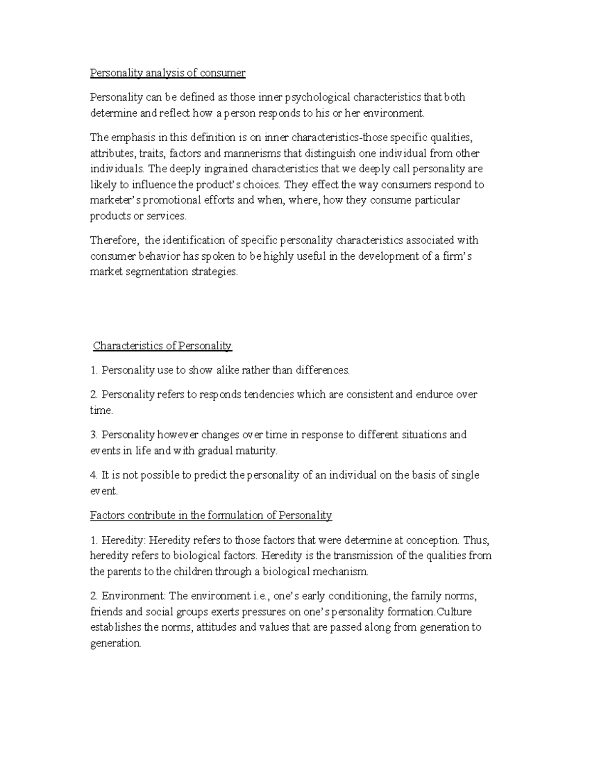 Consumer personality , self concept and life style - Personality ...