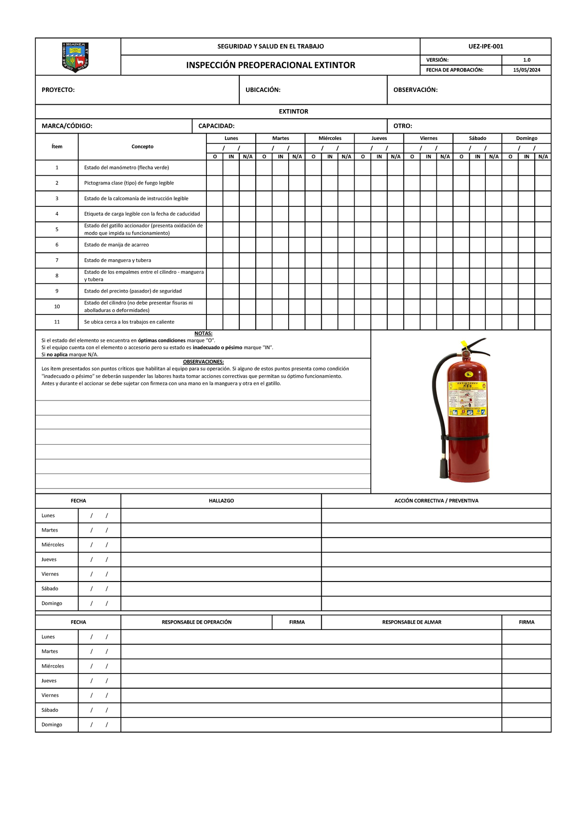 Checklist Extintor - check list - O IN N/A O IN N/A O IN N/A O IN N/A O ...