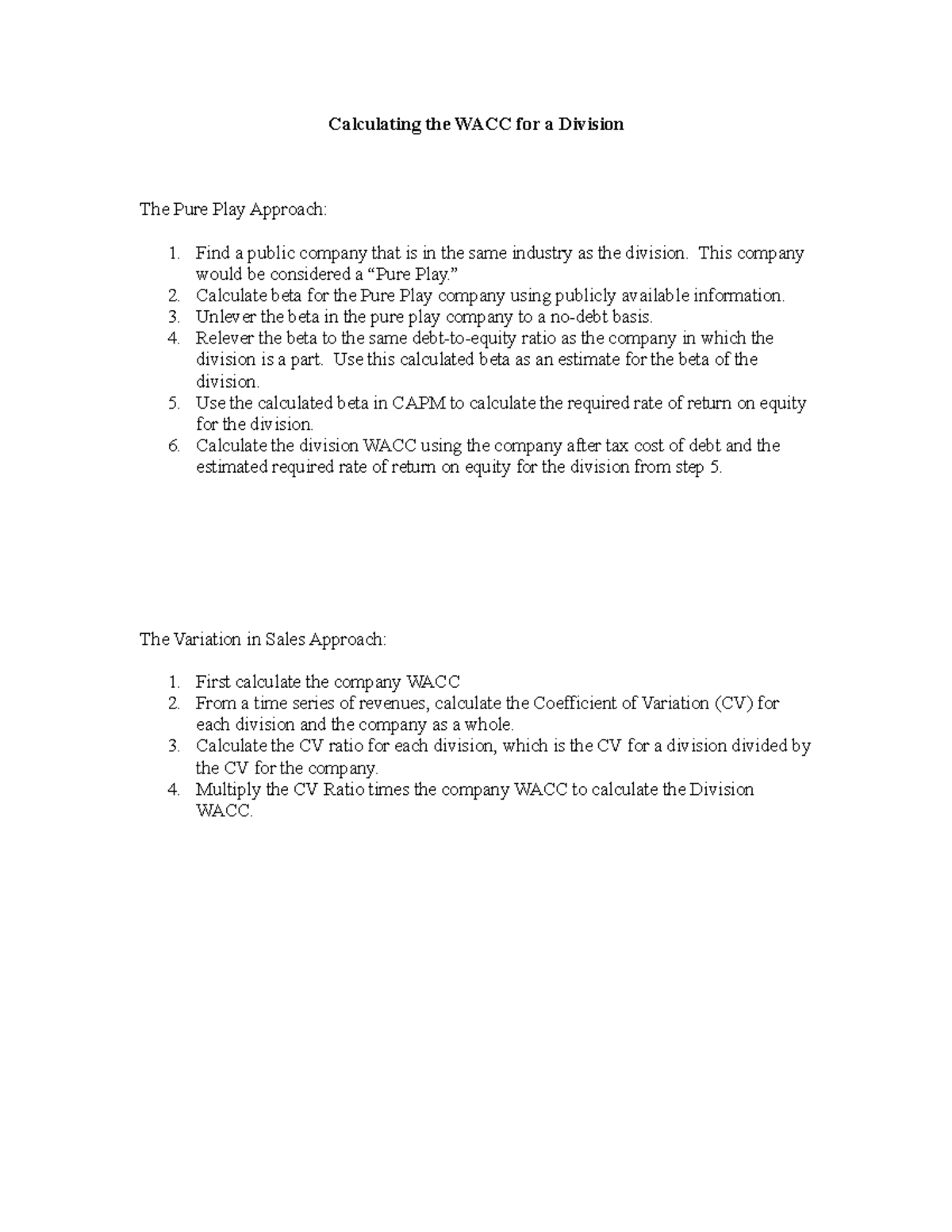 Divisional WACC Calculation (NOTE) - Calculating the WACC for a ...