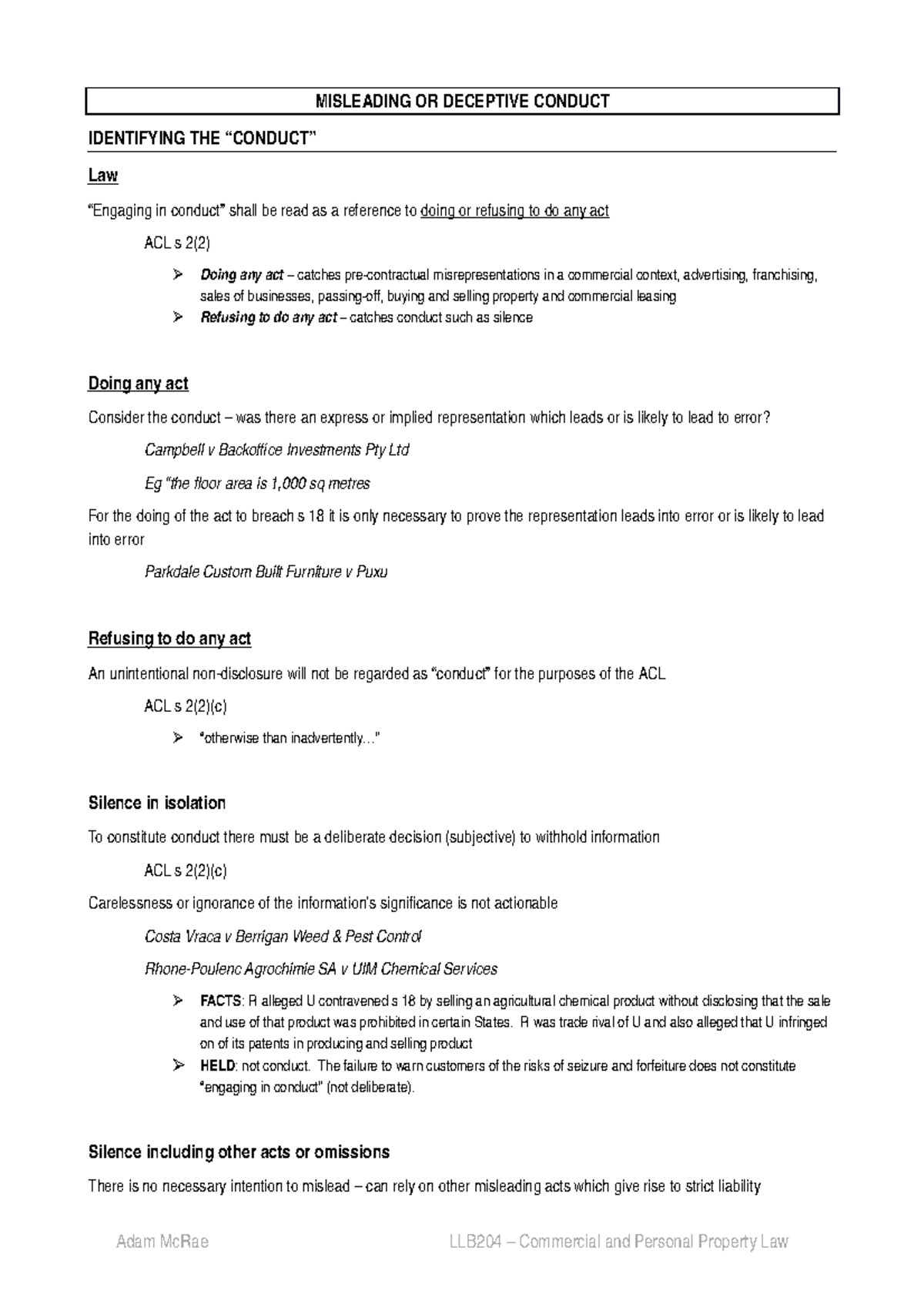5.0 Misleading Conduct - Misleading or Deceptive Conduct - MISLEADING ...