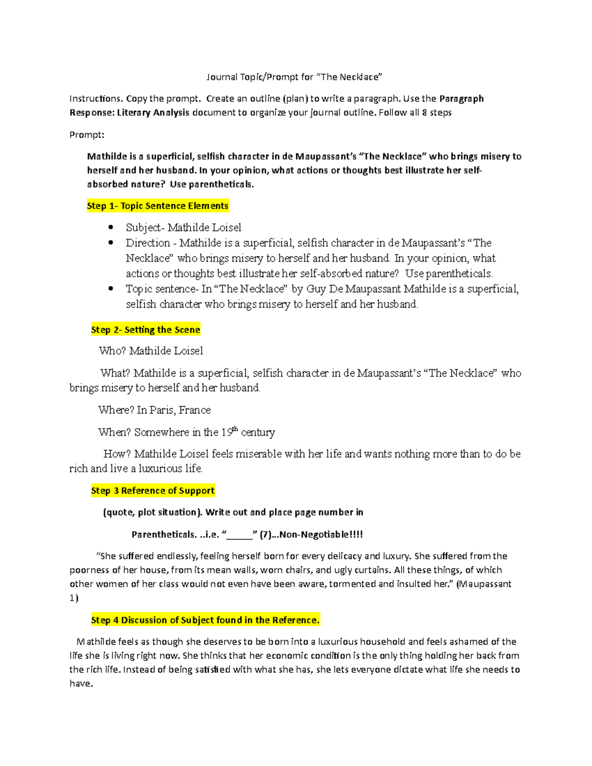 Journal Outline for The Necklace - Journal Topic/Prompt for “The ...
