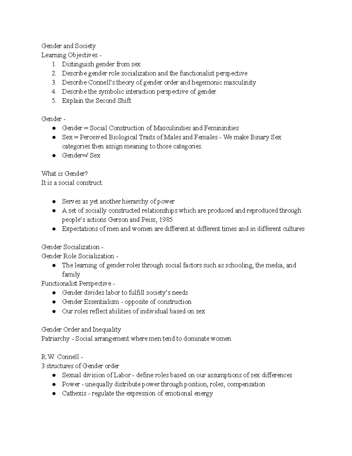 Gender - Soc 204 - Gender and Society Learning Objectives - 1 ...