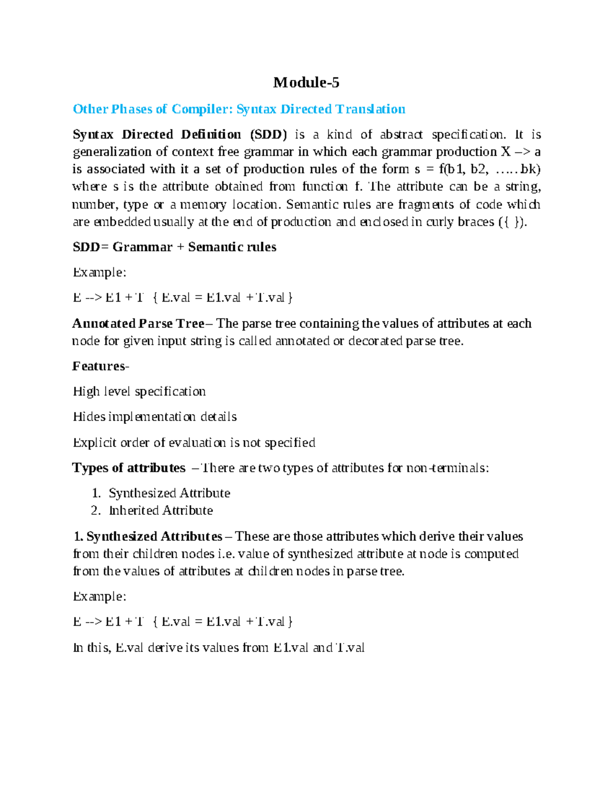 Module 5 Complete Compiler Design Part Notes Module Other Phases Of Compiler Syntax Directed 8072