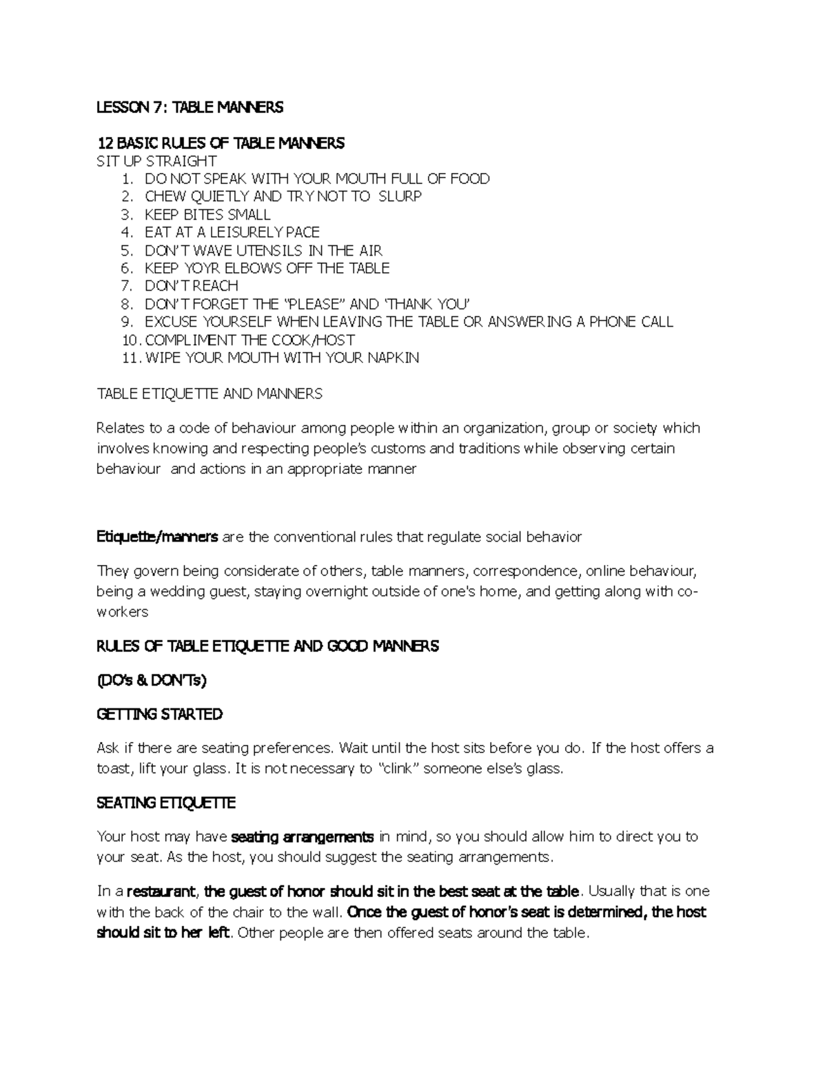 Lesson 7-9 Reviewer - asdsadasdadadsdsad - LESSON 7: TABLE MANNERS 12 ...