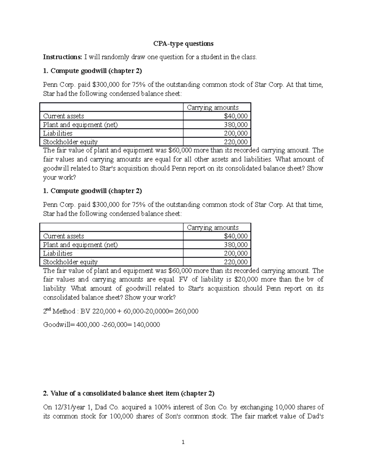 CPA POST Short Answers - CPA-type questions Instructions: I will ...