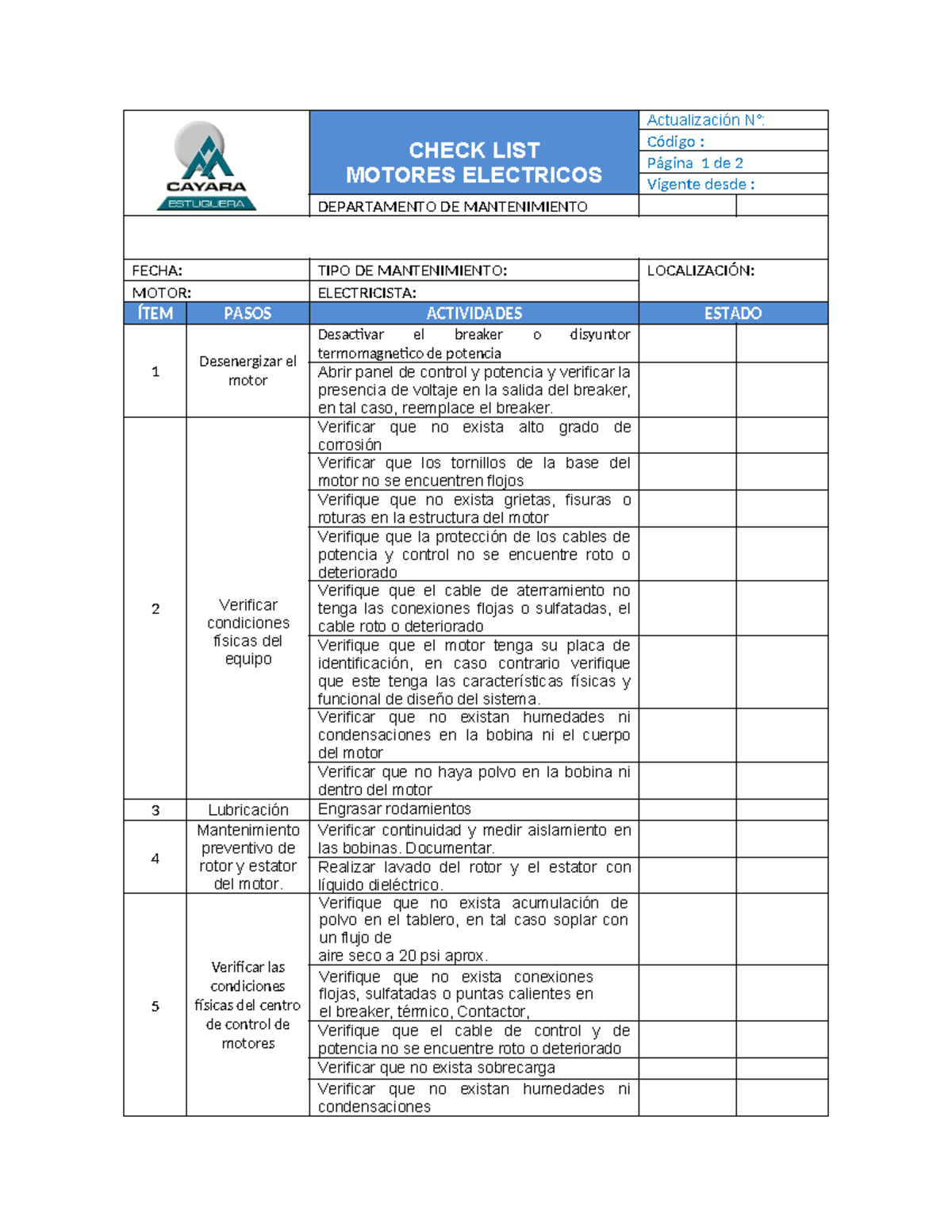 Check LIST de motores - Motor eléctrico - CHECK LIST MOTORES ELECTRICOS ...
