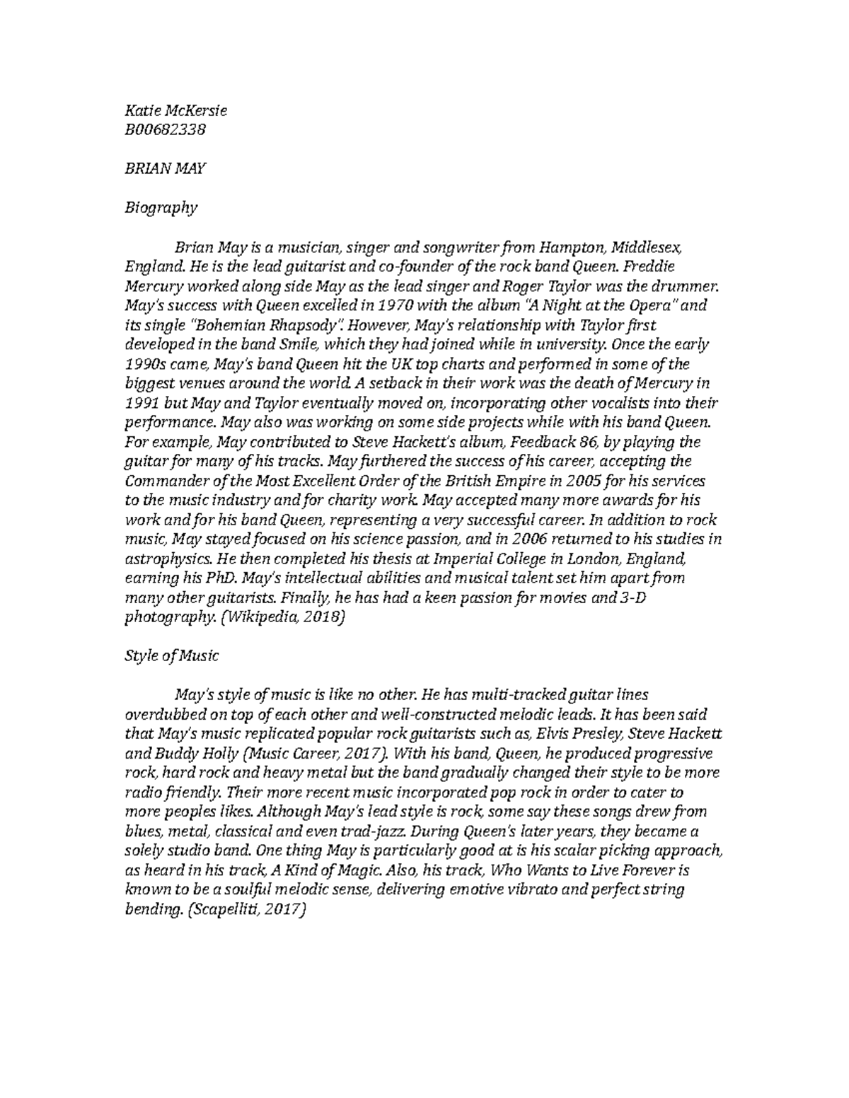 Brian May Essay - Katie McKersie B00682338 BRIAN MAY Biography Brian ...