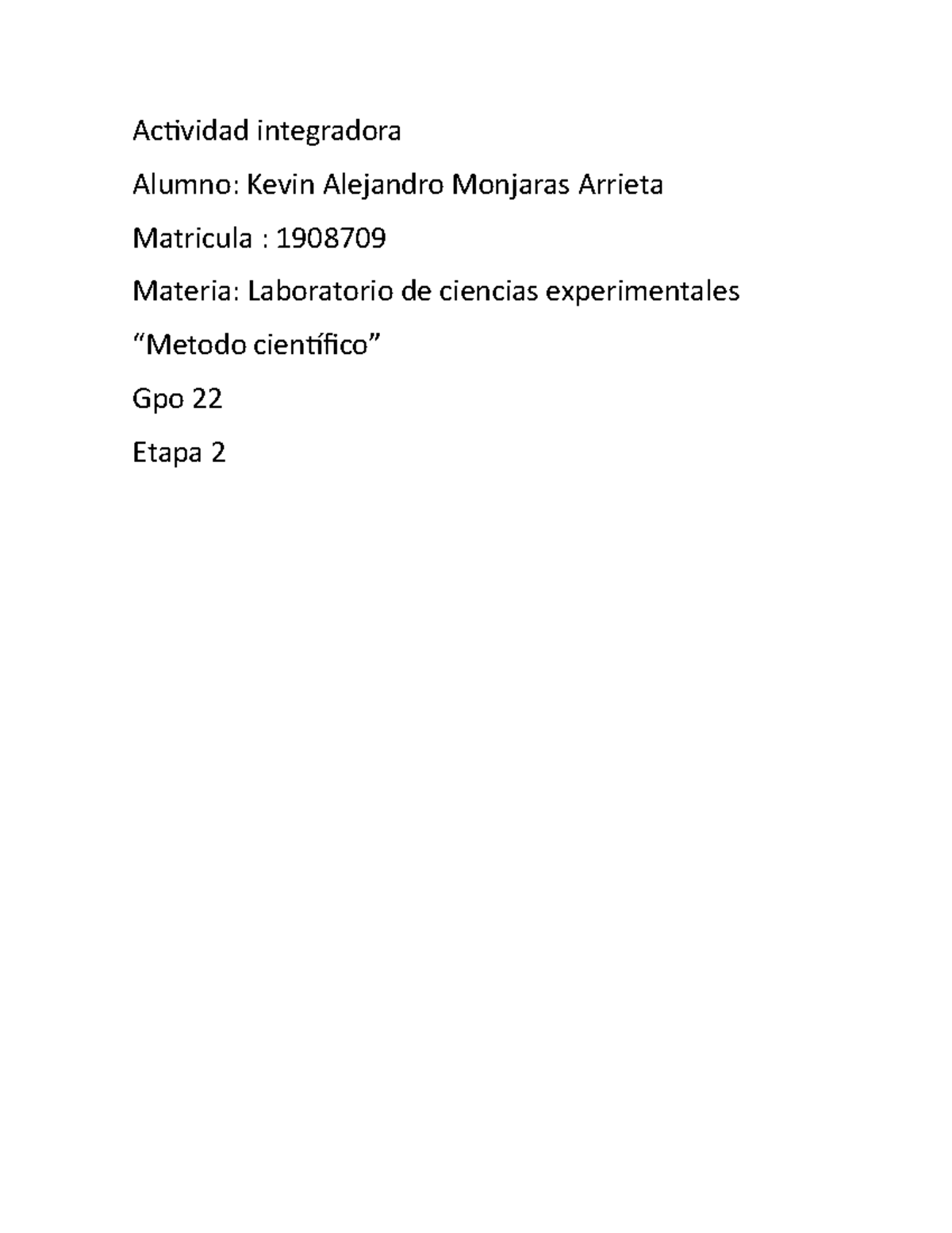 Integradora-de-lab - laboratorio - Actividad integradora Alumno: Kevin ...