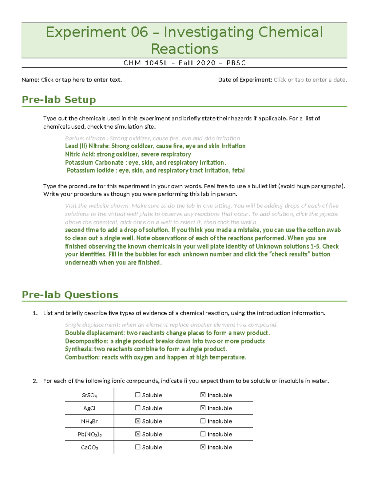CHM1045L-Exp06-Report - Experiment 06 – Investigating Chemical ...