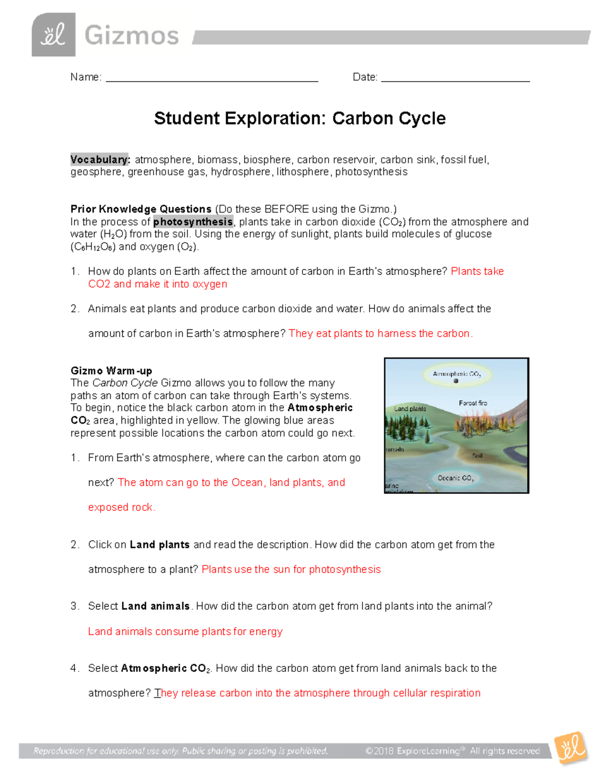 Carbon Cycle Gizmo Name Date Student Exploration Carbon Cycle