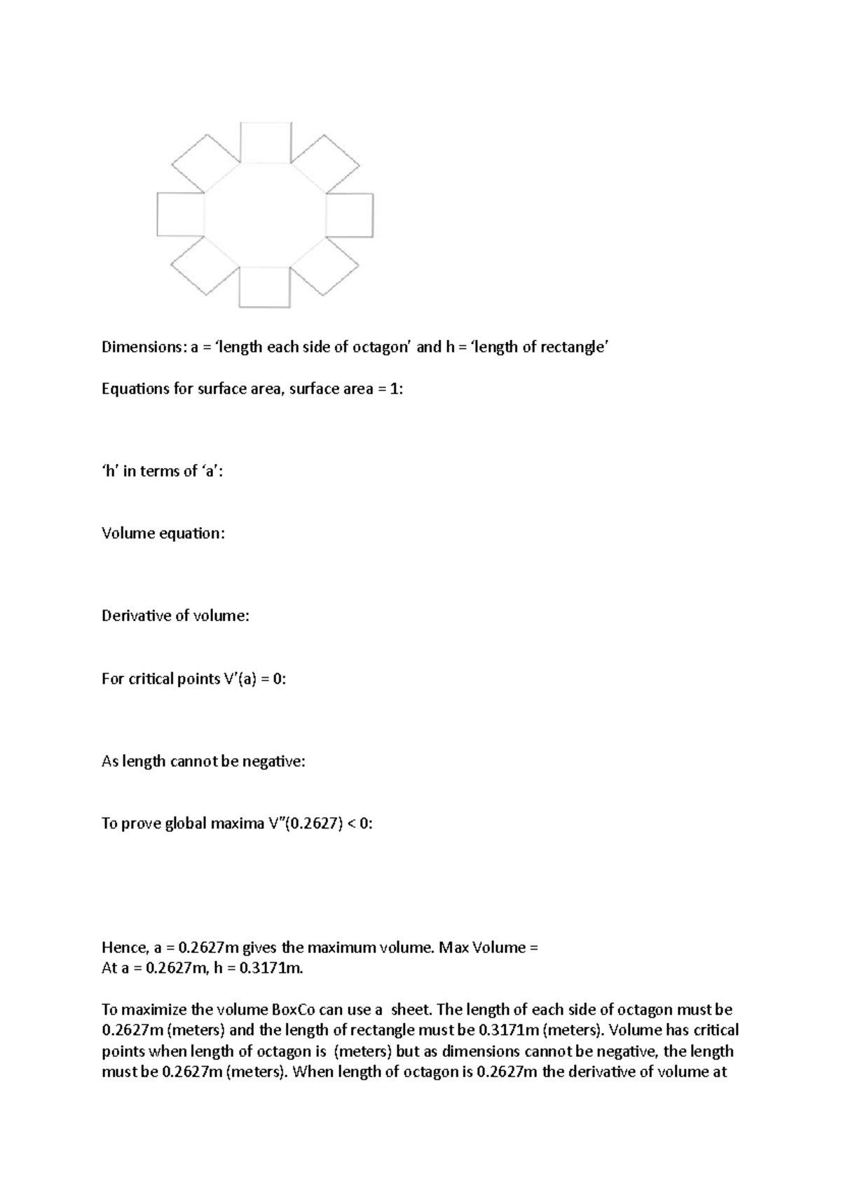 Dimensions For Box Dimensions A length Each Side Of Octagon And