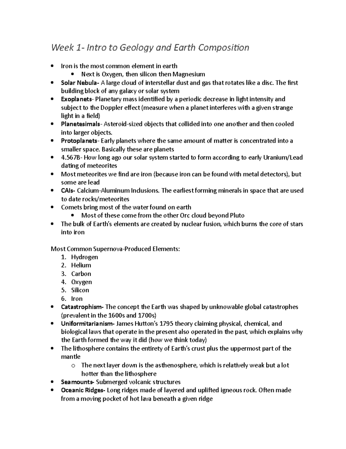 Geology Week 1 Notes - Week 1- Intro to Geology and Earth Composition ...