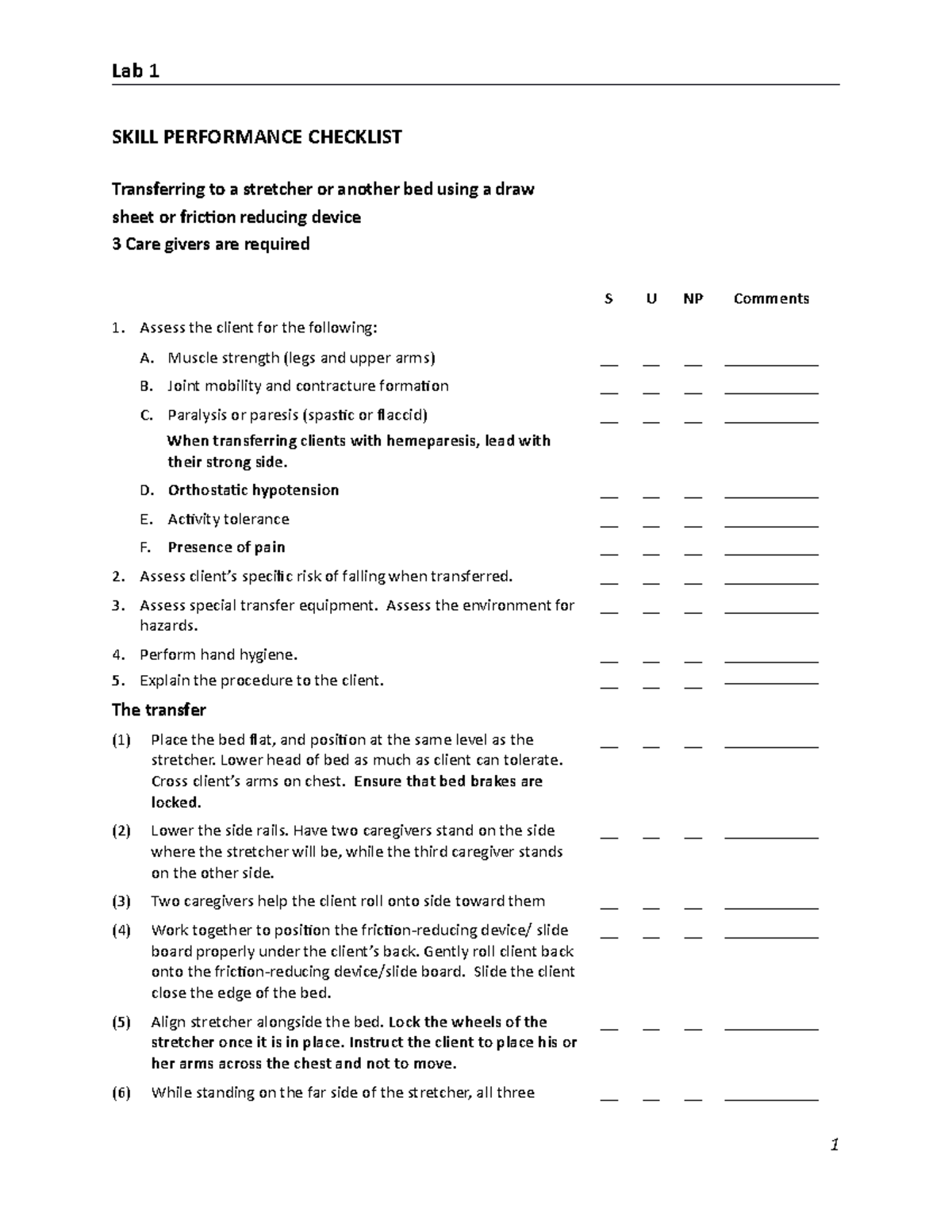Transfer to Stretcher - Useful checklist notes to help students in this ...