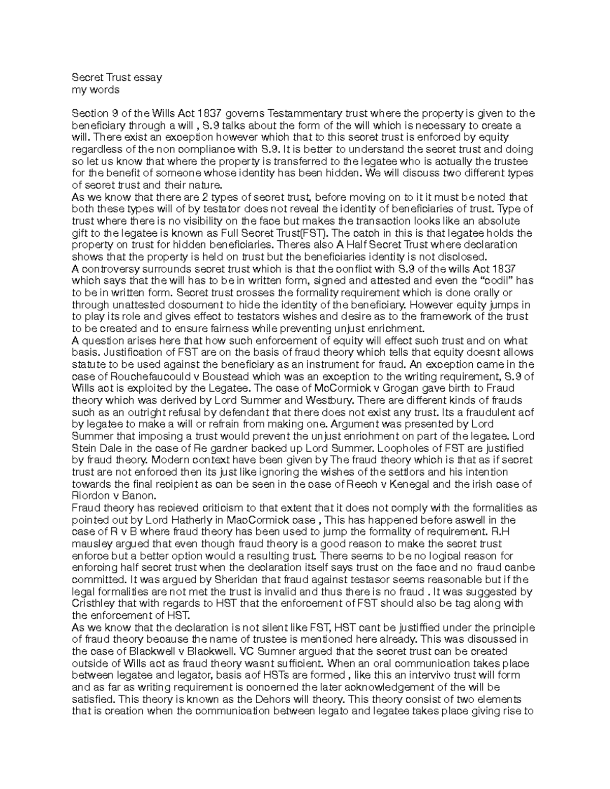 Secret trust essay my words - Secret Trust essay my words Section 9 of ...