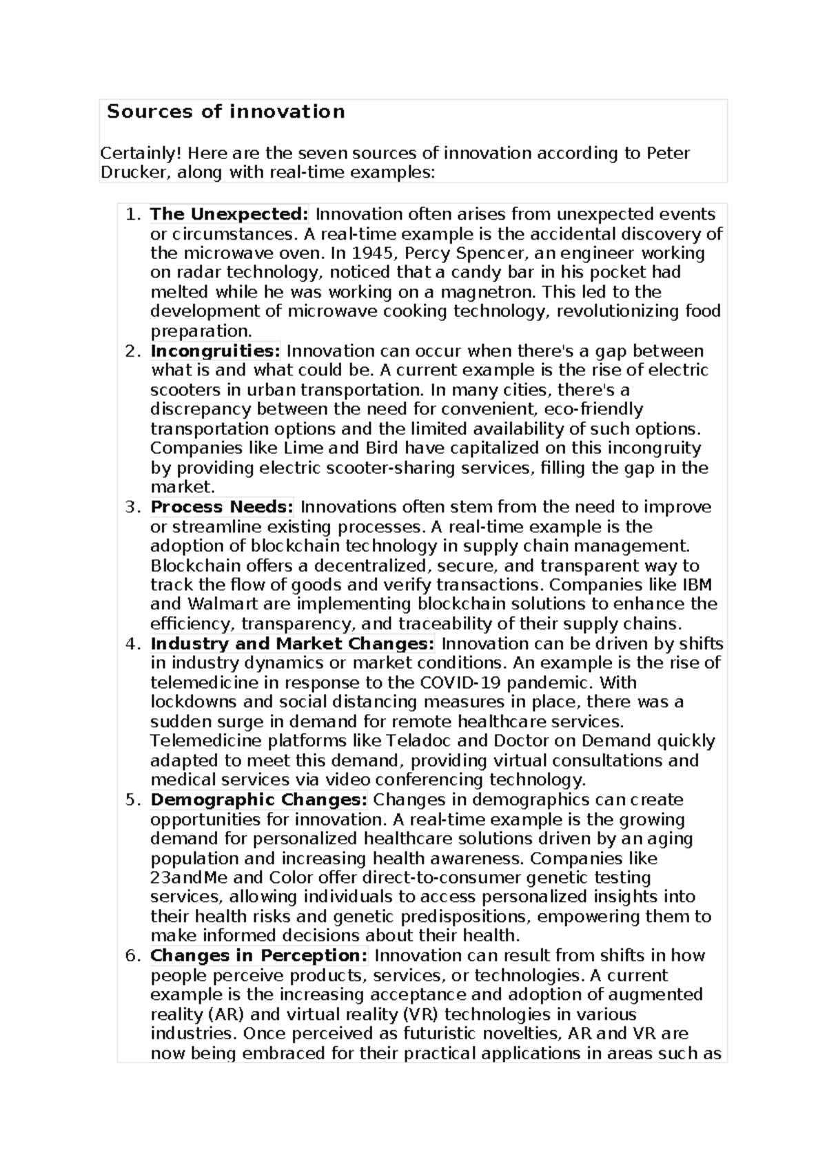 Sources of innovation - The Unexpected: Innovation often arises from unexpected events or - Studocu