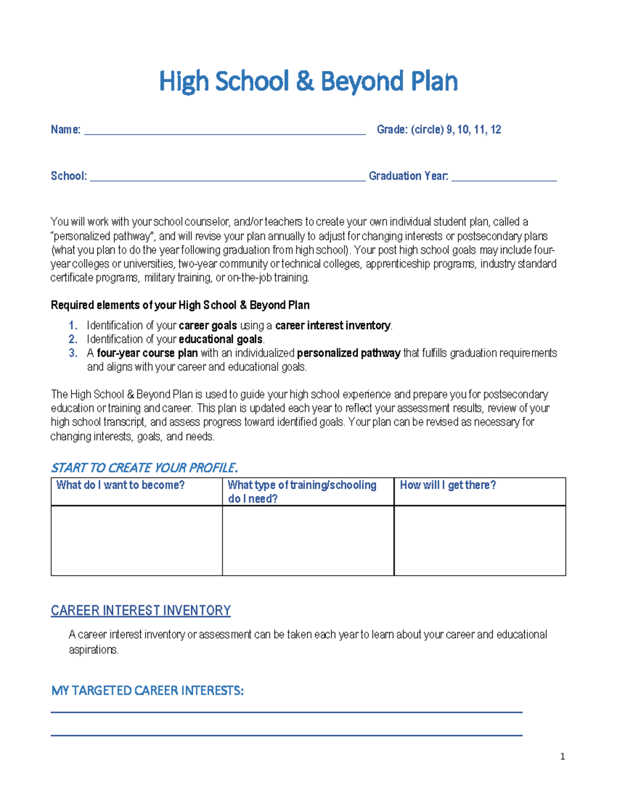 Individual Student Plan - High School & Beyond Plan Name: - Studocu