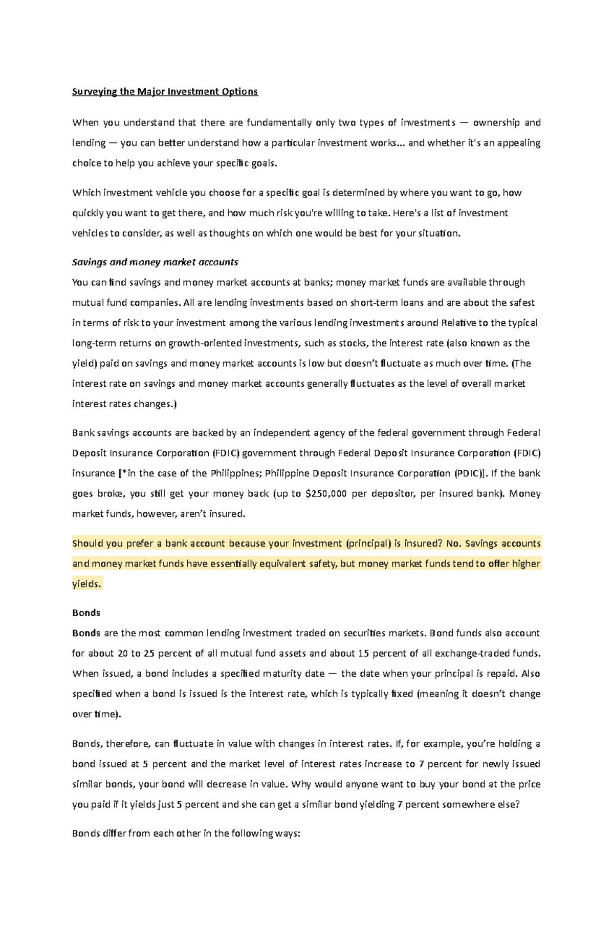 Mutual Funds - Surveying the Major Investment Options When you ...