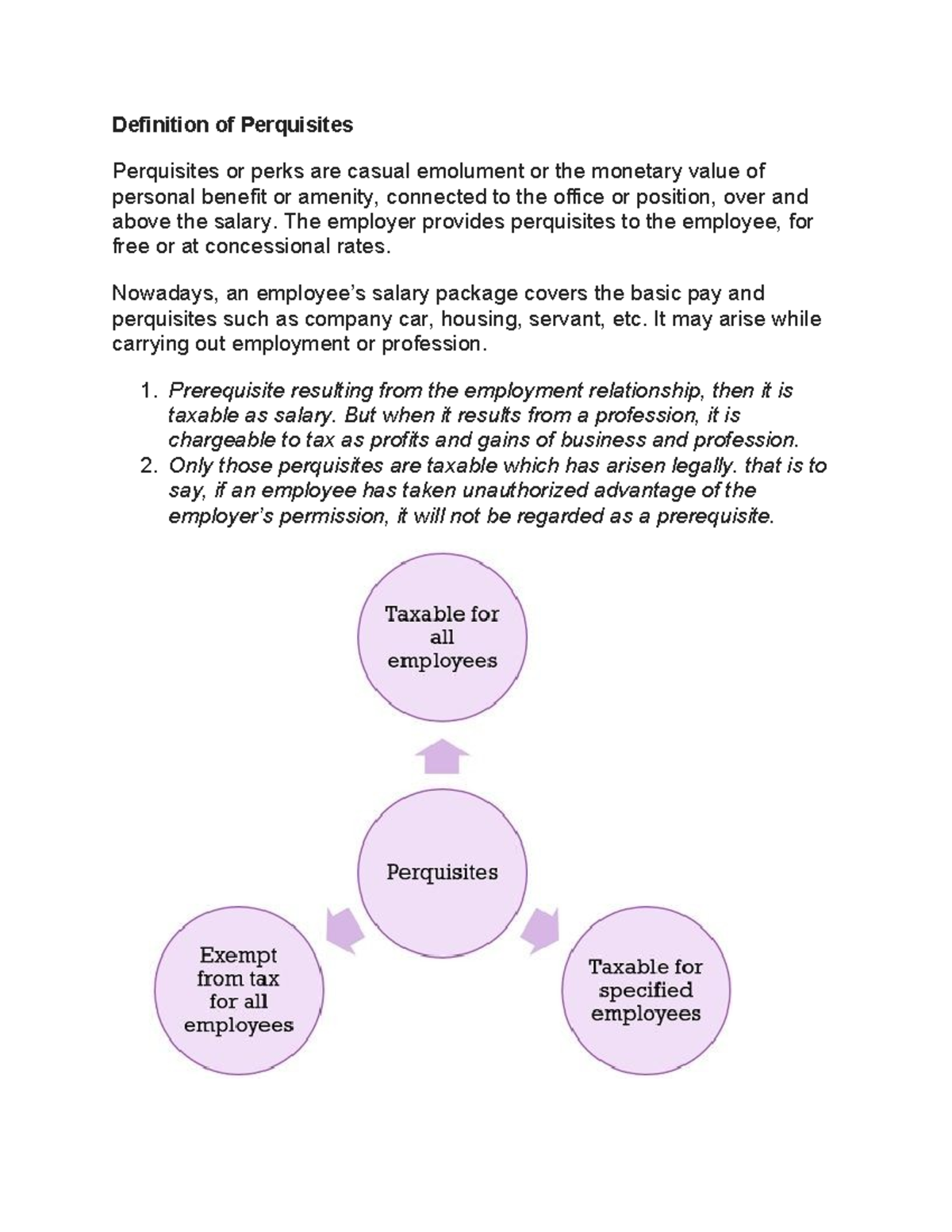Perquisities and its types - Definition of Perquisites Perquisites or ...