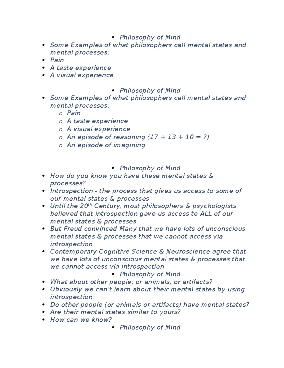 Philosophy in Mind - Mental idea and follow ups - Philosophy of Mind ...
