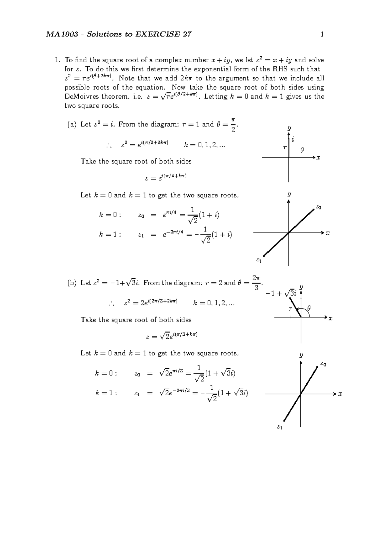 Complex Number Square and Cube Roots Solutions - Studocu